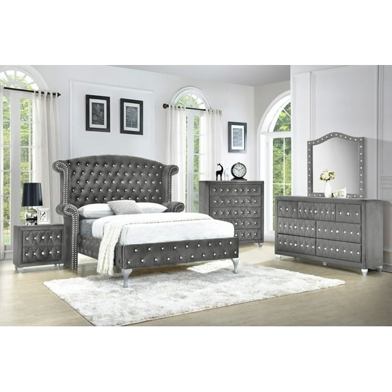 Modern 6Pc Queen Size Bed Dresser Mirror Nightstand Chest Set Master ...