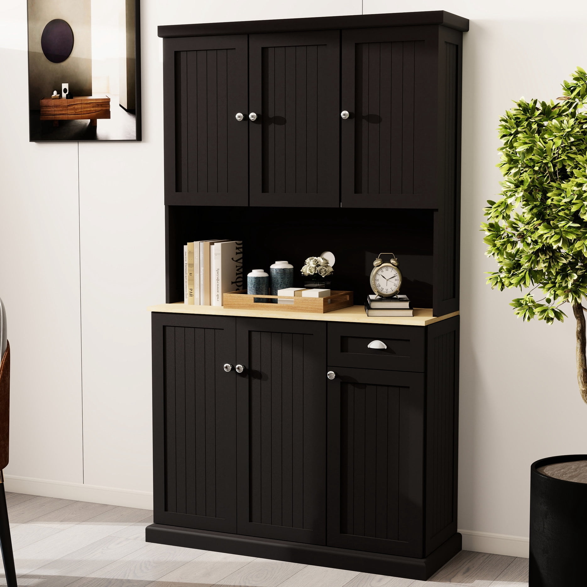 Modern 71-inch Kitchen Storage Hutch with Sliding Drawer and Multiple ...