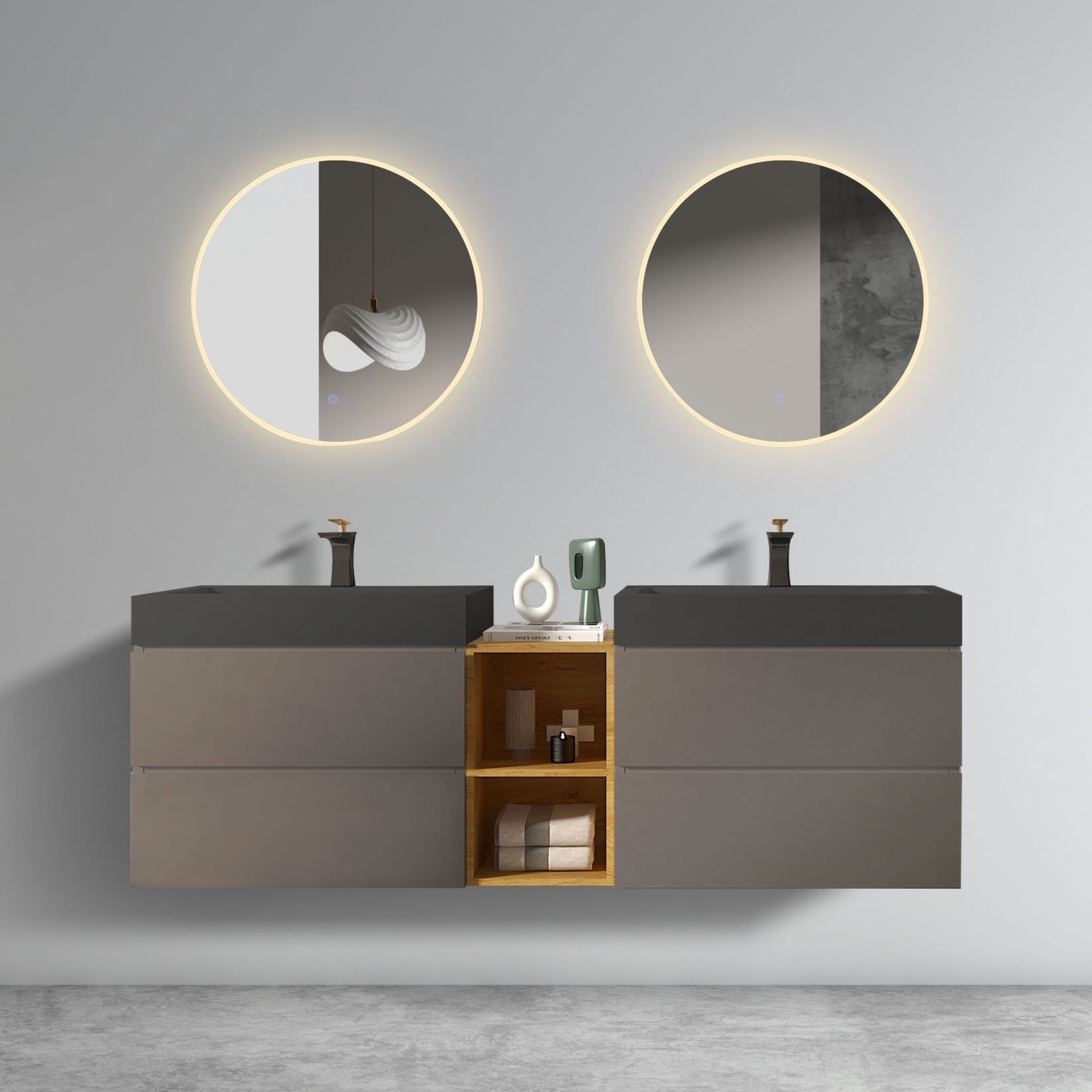 Modern 72-Inch Wall Mounted Bathroom Vanity with Double Sinks, Open ...