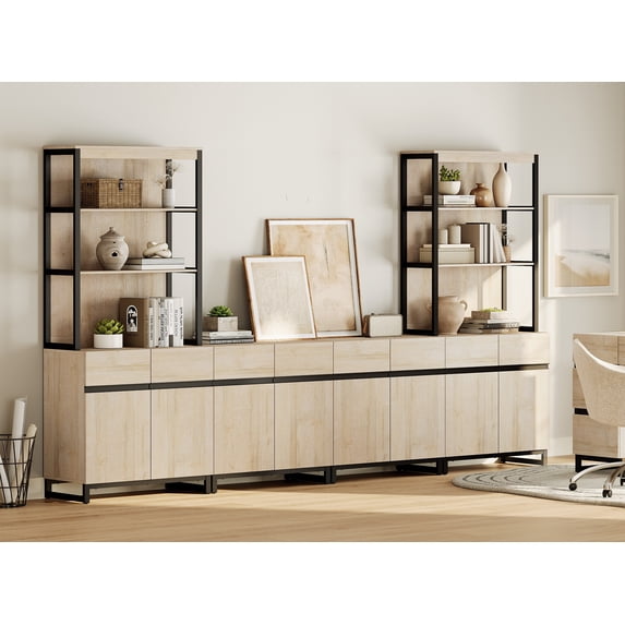 Modern 72" Tall 3 Tier Wood Bookshelf with Storage Cabinets, Adjustable ...