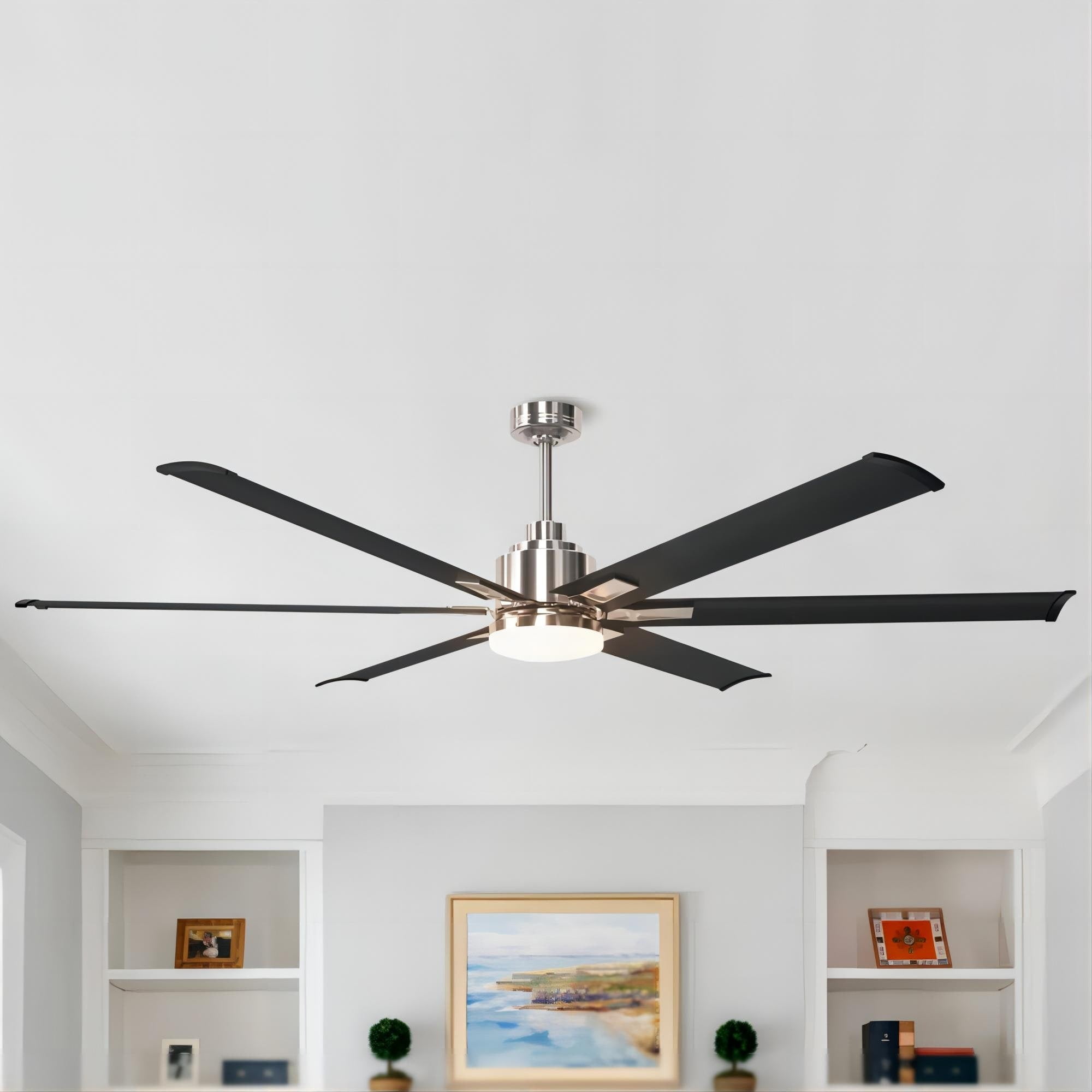 Industrial 72-inch Alumium 6-Blade Brushed Chrome LED Ceiling Fan with ...
