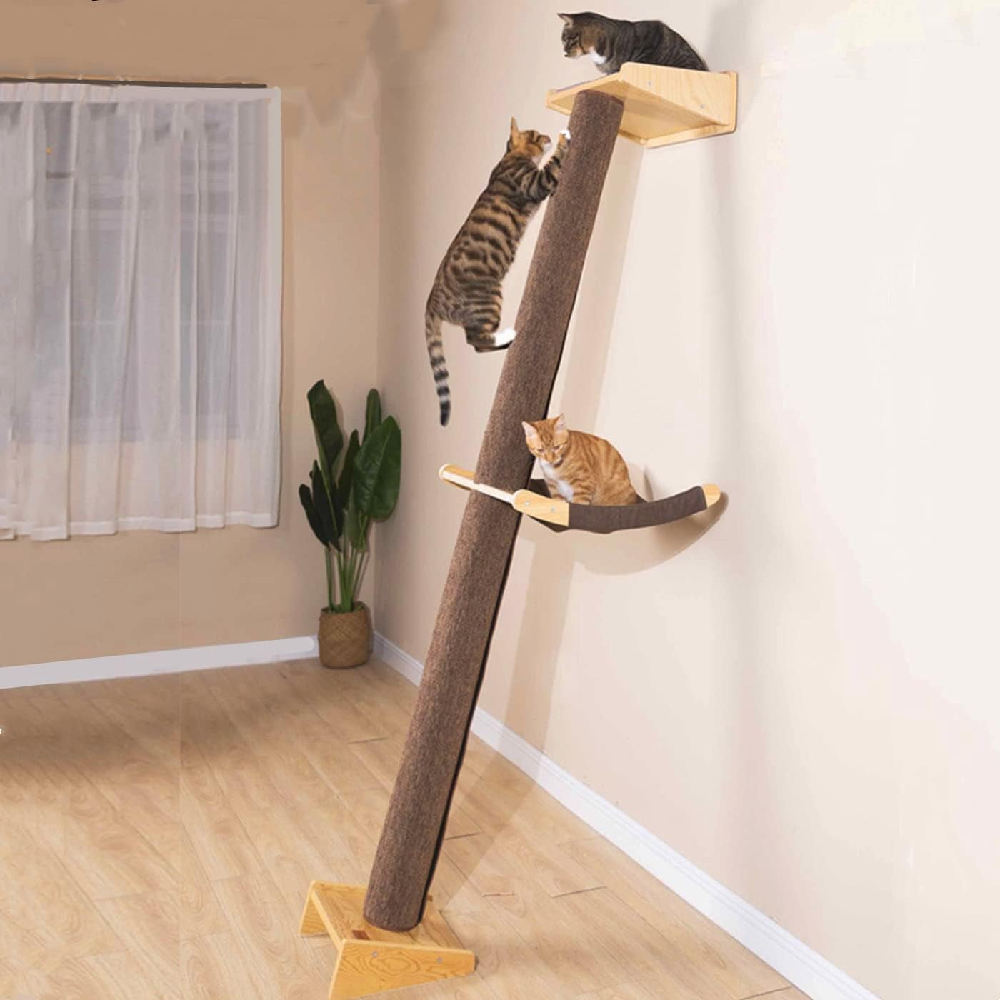 Modern 78.7“ Tall Leaning Cat Tree Tower Scratching Post Pillar with ...
