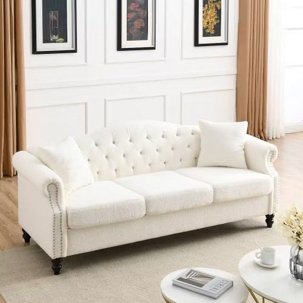 Modern 79" Chesterfield Sofa with Two Pillows, 3 Seater Sofa Tufted Couch with Rolled Arms and ...