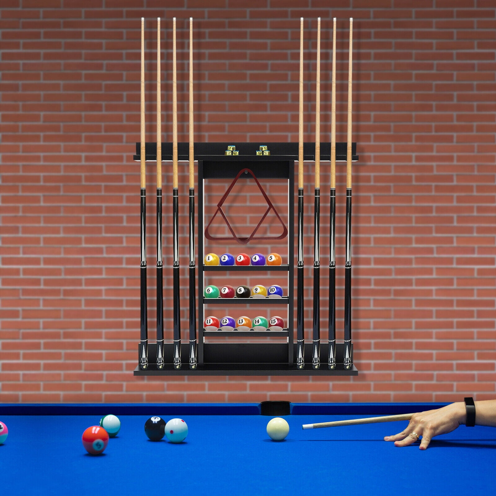 Modern 8 Pool Cue Rack Billiard Accessories Oak Wood Stick Organizer ...
