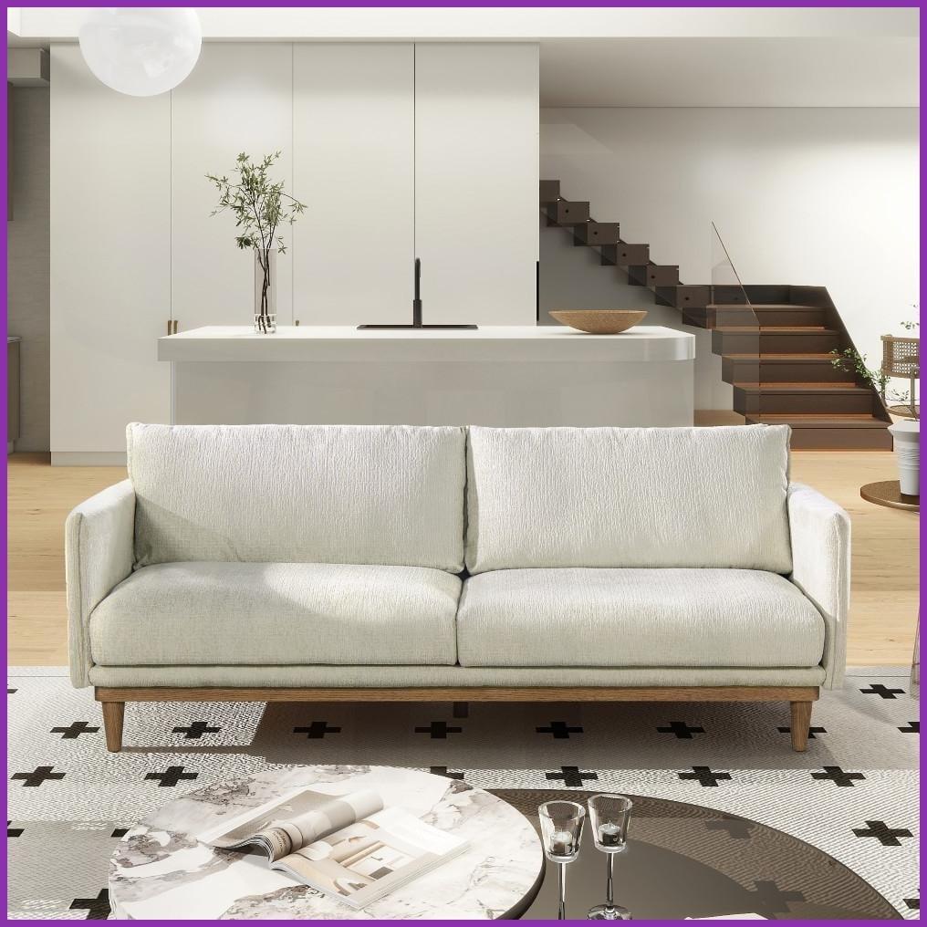 Modern 83" Marled Gray Chenille Sofa – Solid Oak Base & Sleek Flange ...