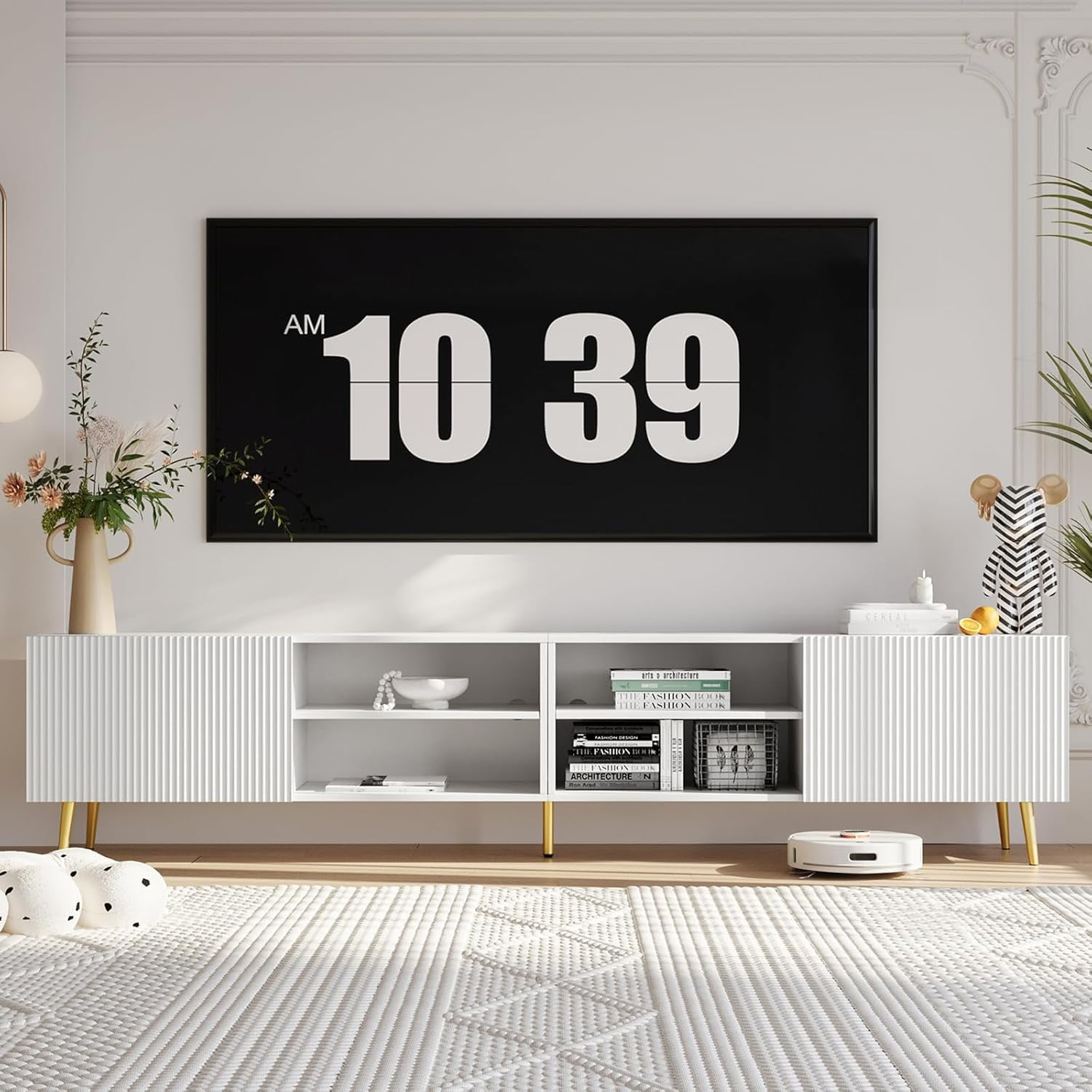 Modern 86in TV Stand for Living Room, Fluted Design Entertainment ...