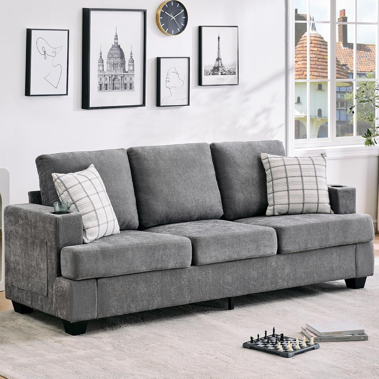 Modern 89 in 3-Seater Sofa for Living Room, Comfy Couches with Deep ...