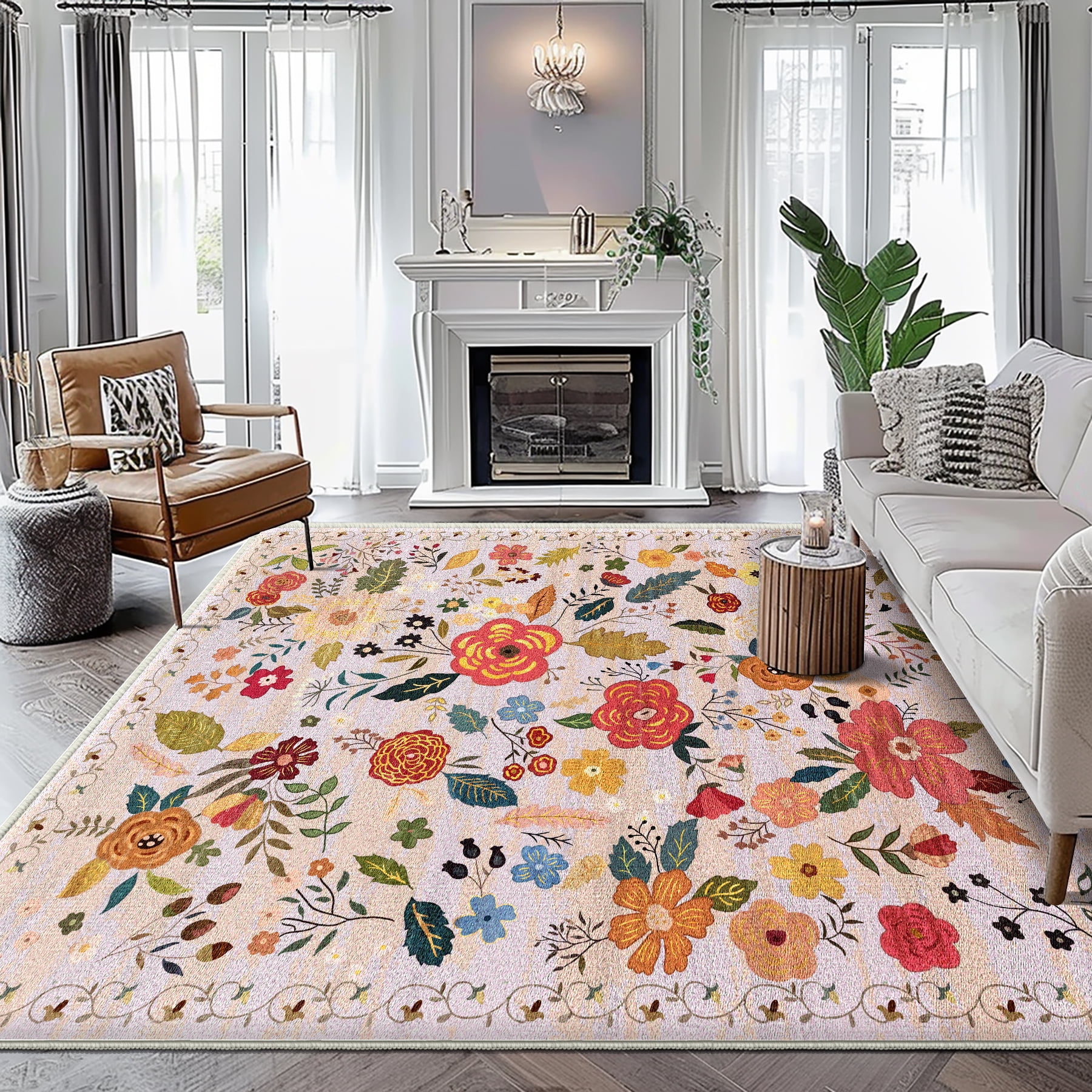 YIMEIS 8X10 Flower Area Rugs for Living Room, Non Slip Machine Washable ...