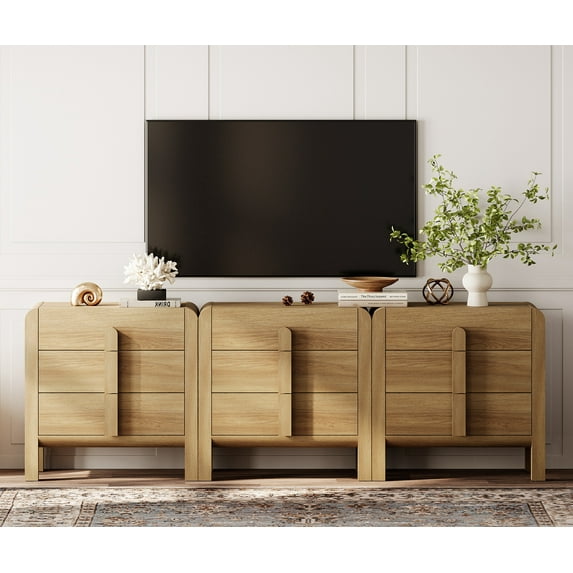 Modern 9 Drawer Dresser TV Stand for TVs up to 100 Inch, Cruved Entertainment Center, Wood TV ...