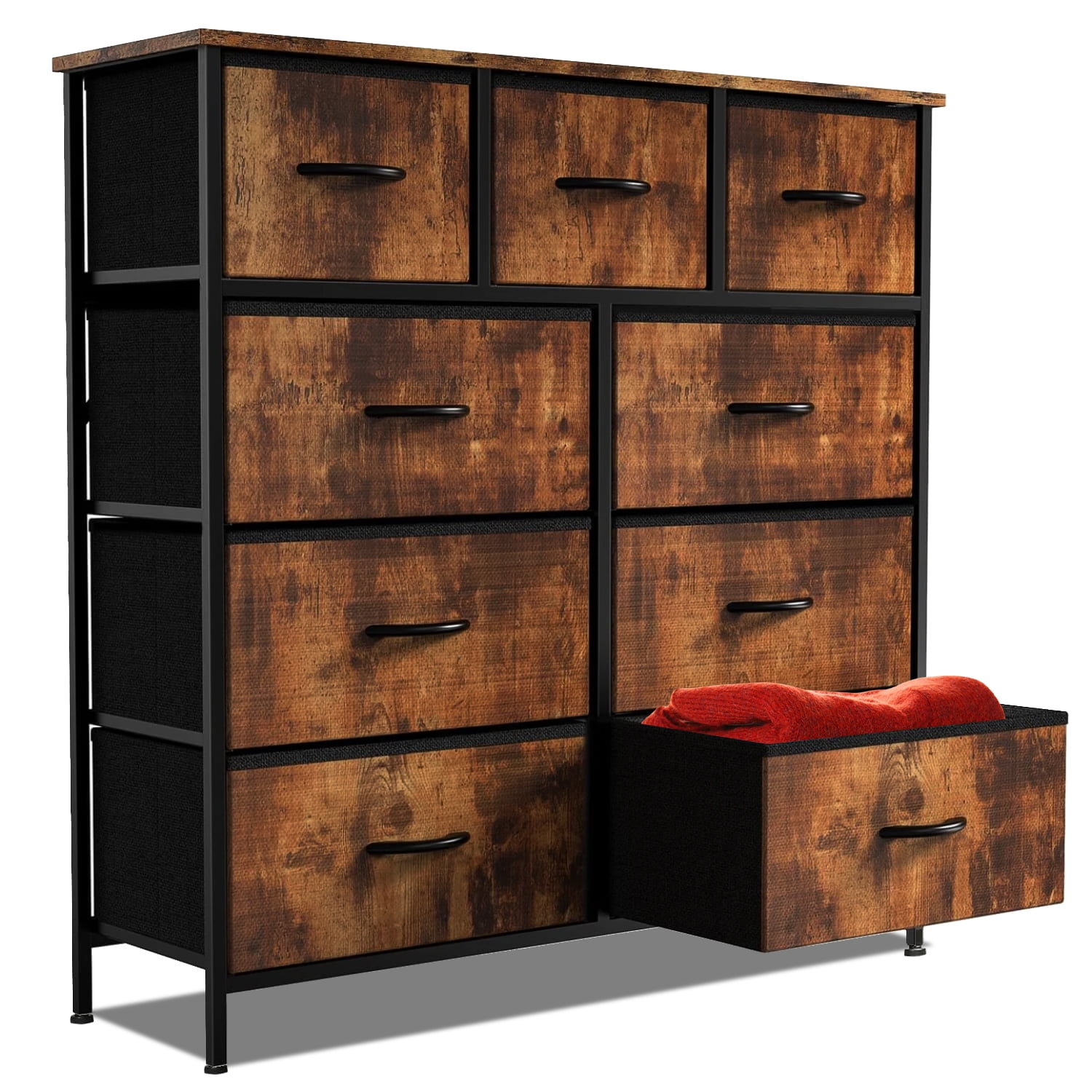 Modern 9 Drawer Fabric Dresser, Chest of Drawer Organizer Storage ...