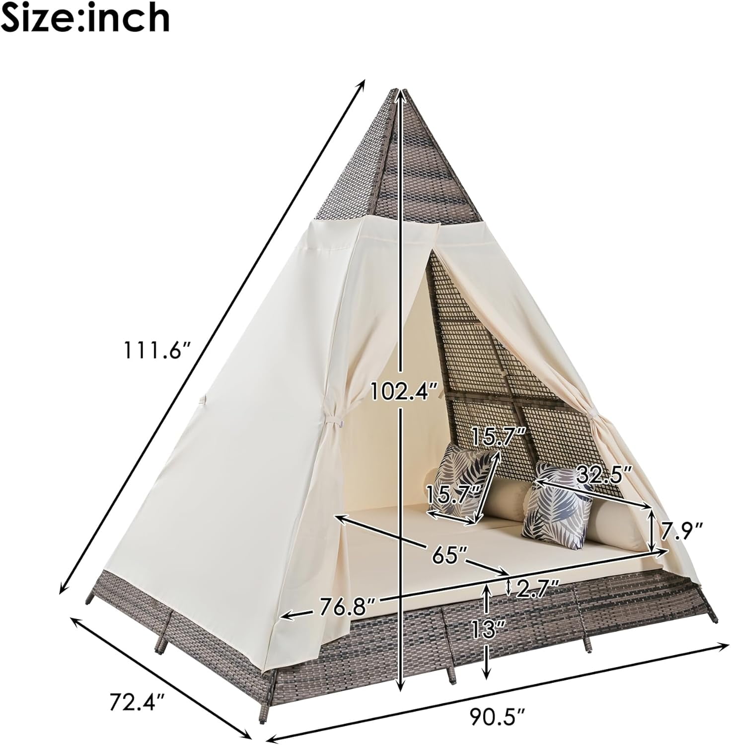 Modern 90.5" Length Outdoor Sunbed with Colorful Pillows, Rattan Wicker ...