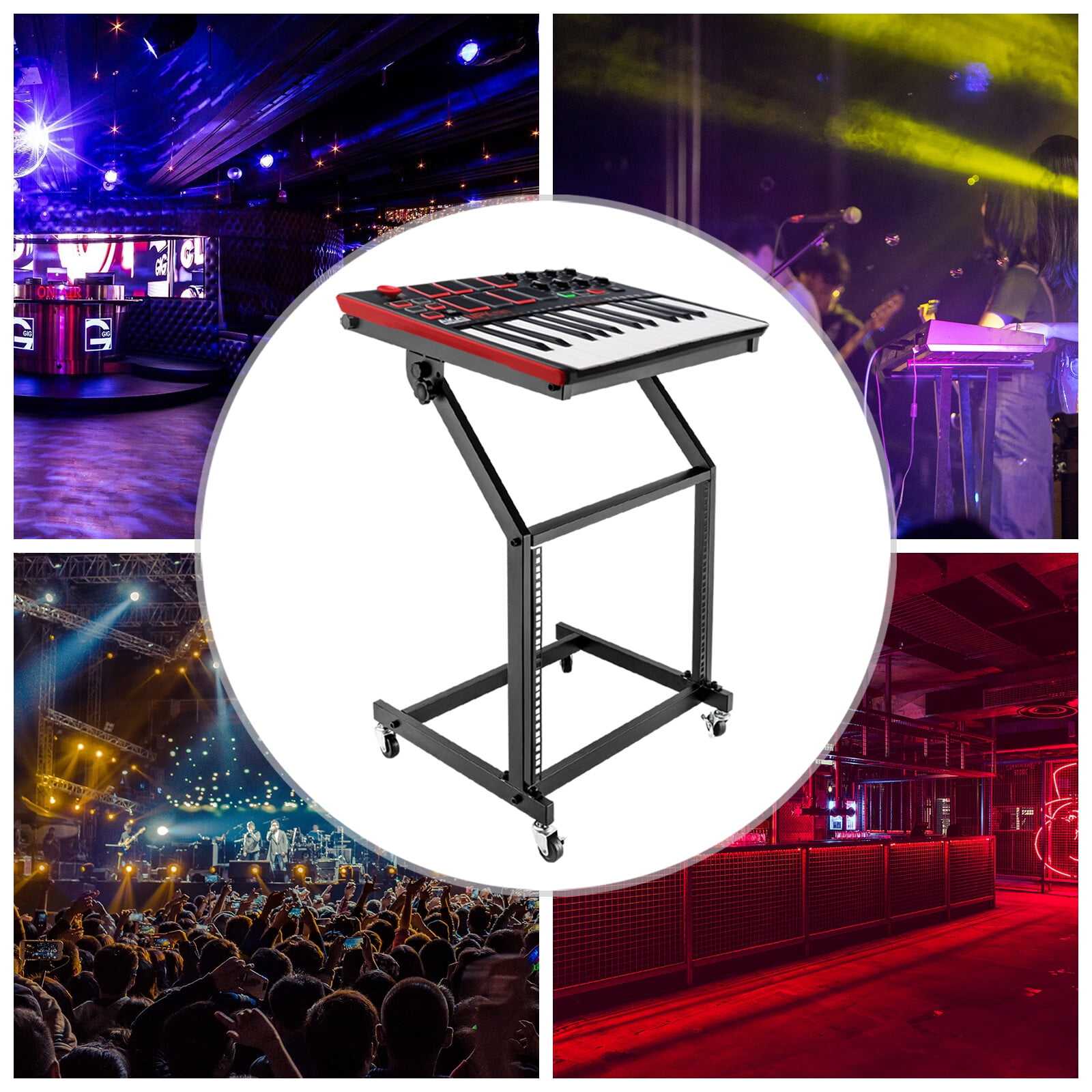 Modern 9U Adjustable Lockable Professional DJ Stand Black with 4 ...