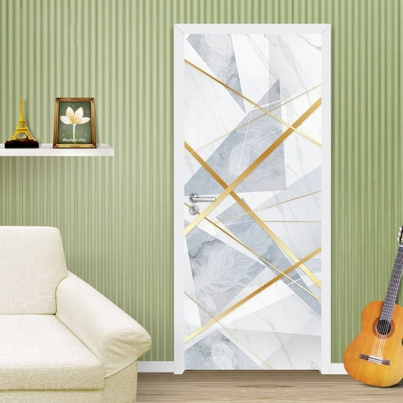 Modern Abstract 3D Door Sticker Leaves Flowers Geometric Photo Mural ...