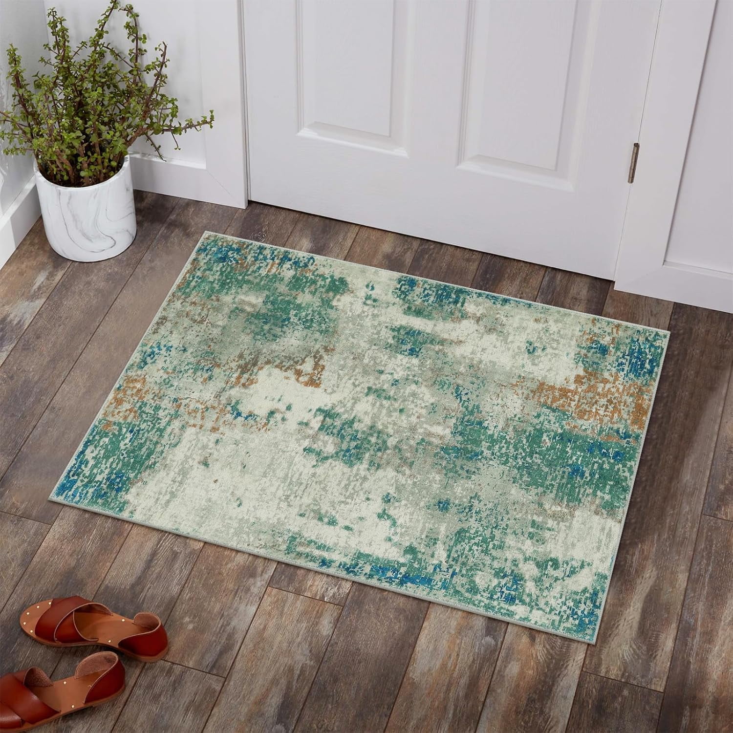 Modern Abstract Area Rug - 2x3 Washable Small Front Doormat Soft Throw ...