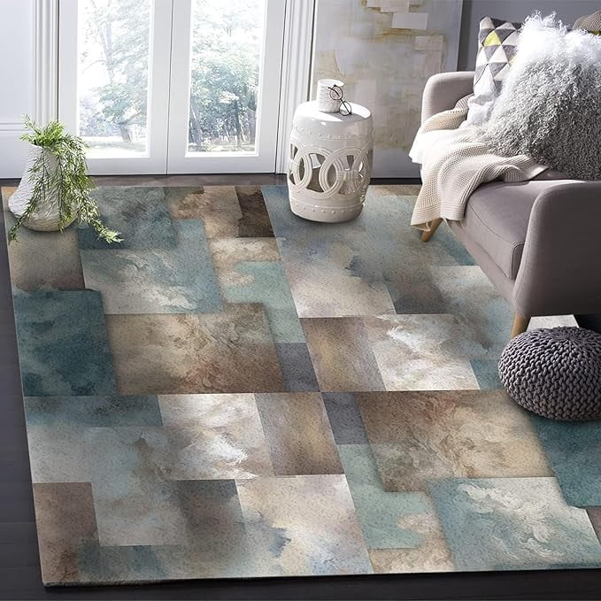 Modern Abstract Area Rug, Cloudy Misty Splice Texture Carpet, Soft Non ...