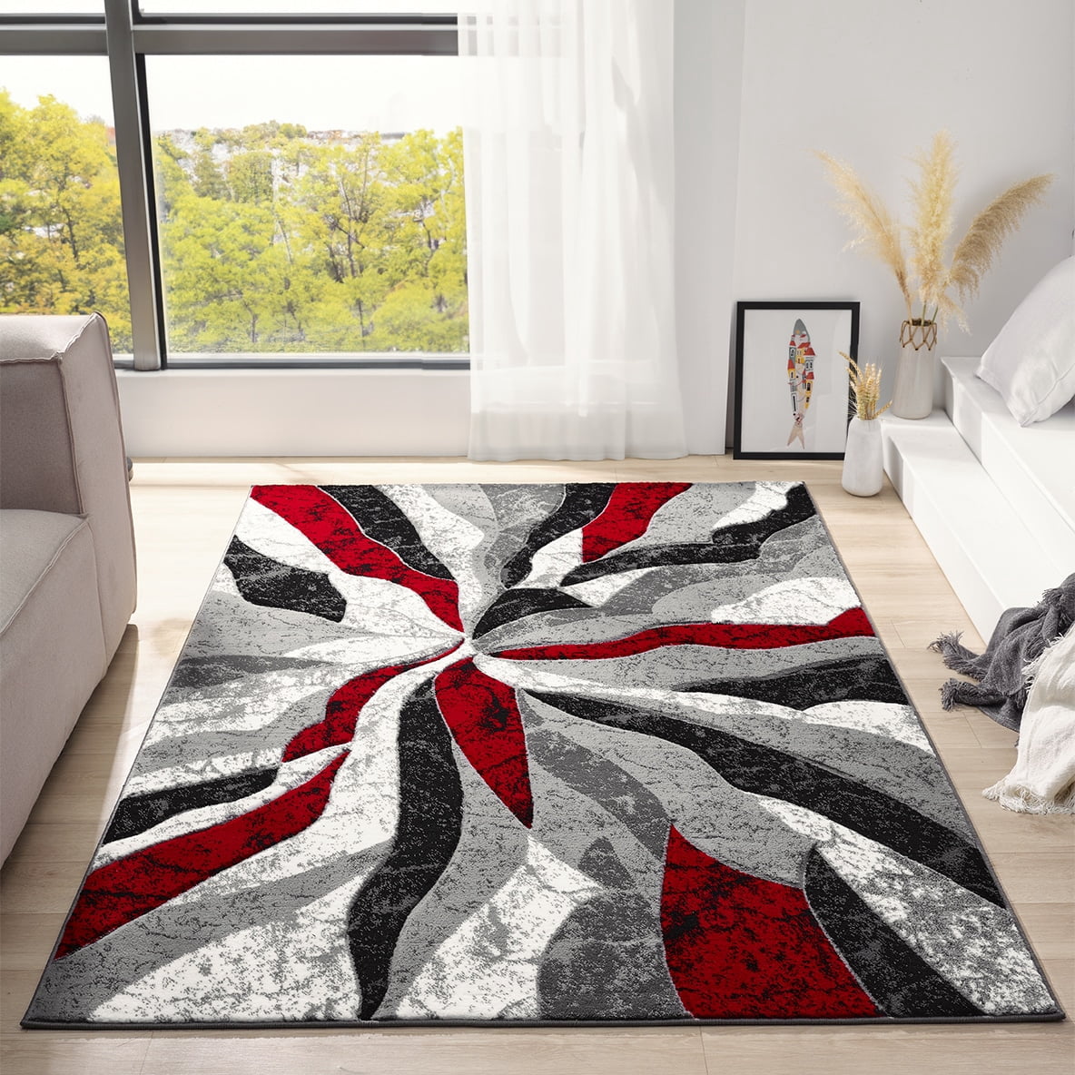 Modern Abstract Area Rug Hand Carved Contemporary Geometric Vibrant ...