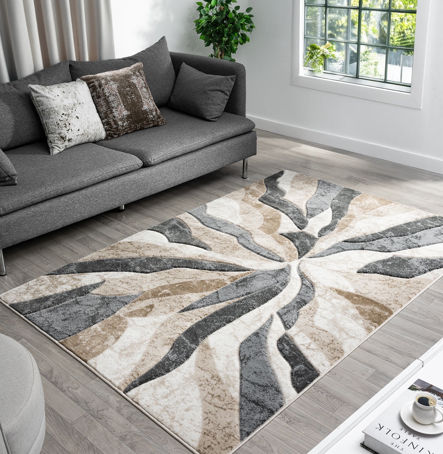 Planet Rugs Dima Modern Abstract Area Rug, Loomed Beige Swirl, 5' x 7 ...