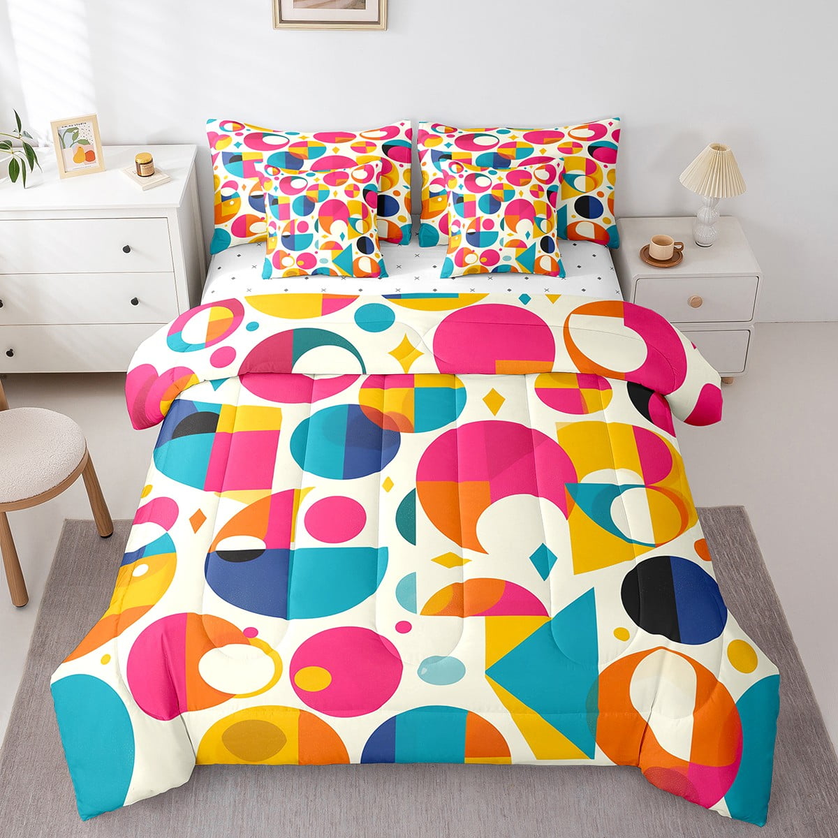 Modern Abstract Art Bedding Comforter Sets 7pcs Geometric Circle ...