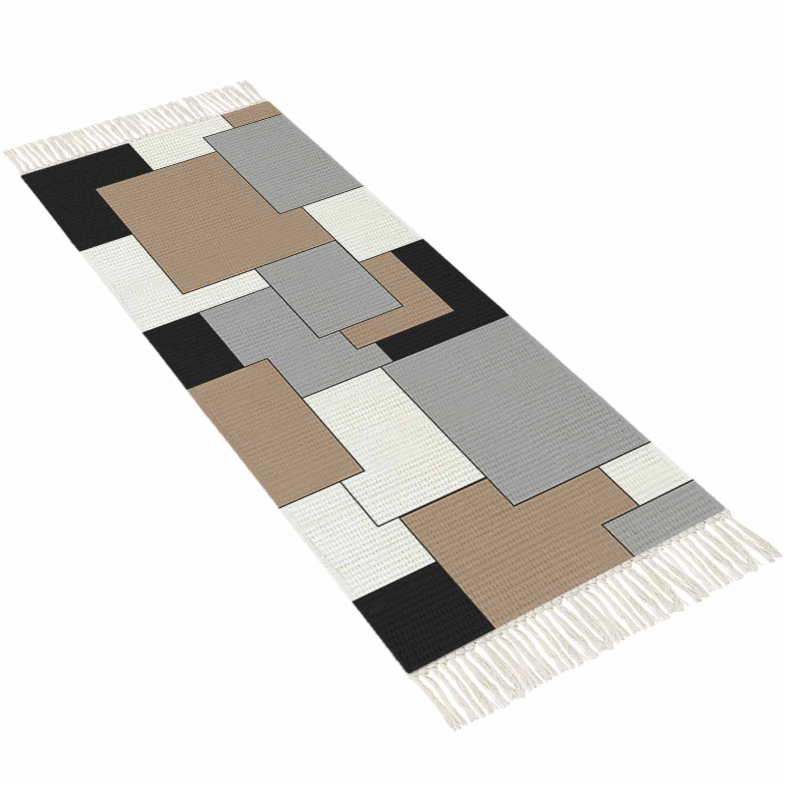 Modern Abstract Art Brown Grey White Color Blocks Kitchen Runner Rug ...