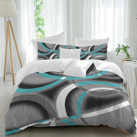 Modern Abstract Art Duvet Cover Set King Size, Retro Blue Grey ...