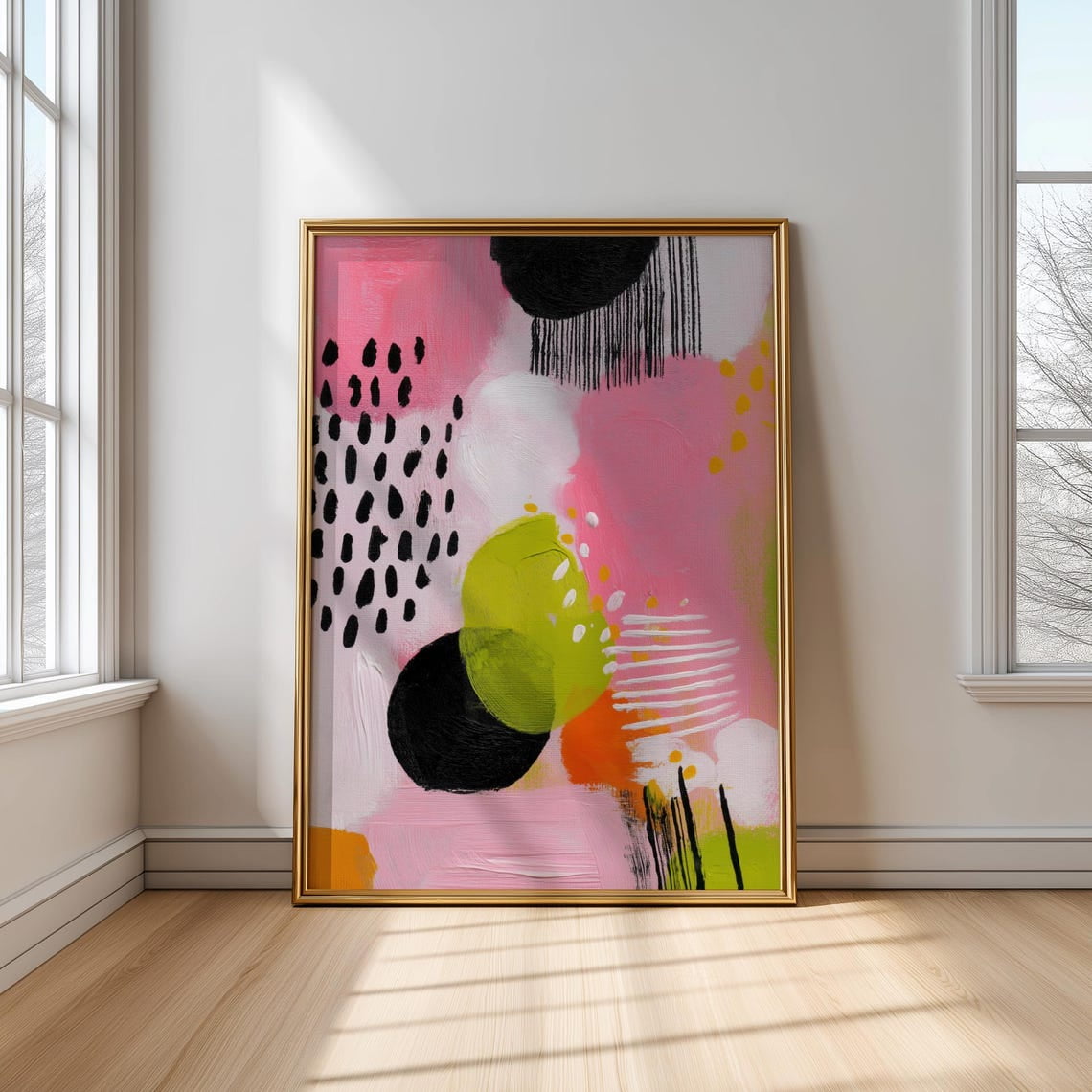 Modern Abstract Art Poster: Pink, Green & Black Graphic Design ...