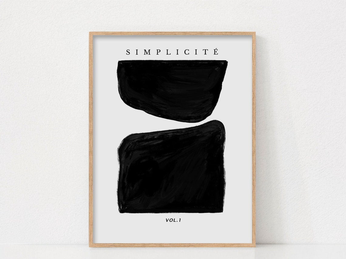Modern Abstract Art Posterscandinavian Decor Minimalist Wall Black And ...