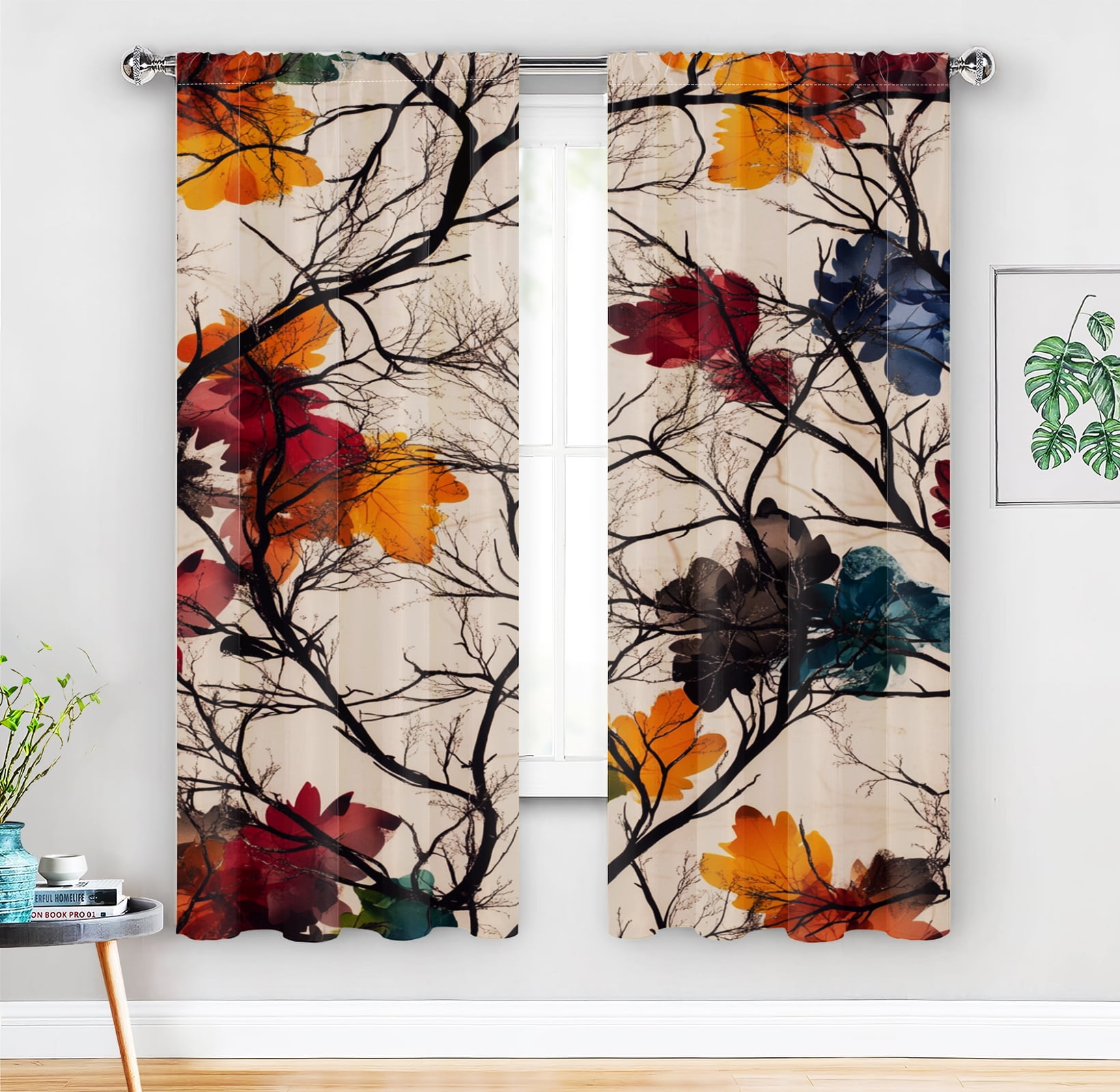 Modern Abstract Art Style Plant Illustration Blackout Curtain ...