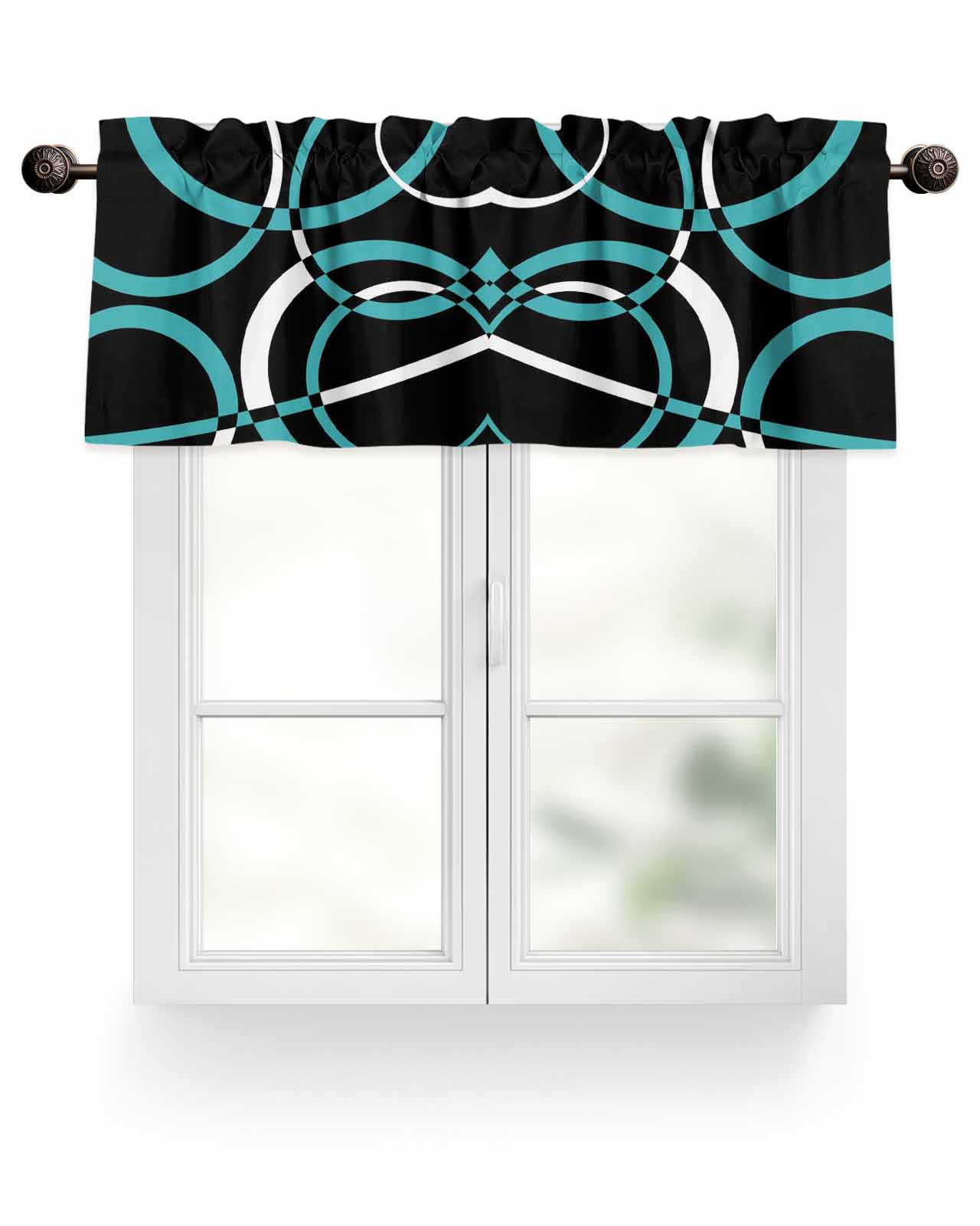 Modern Abstract Art Valances for Windows Blue White Geometric Circle ...