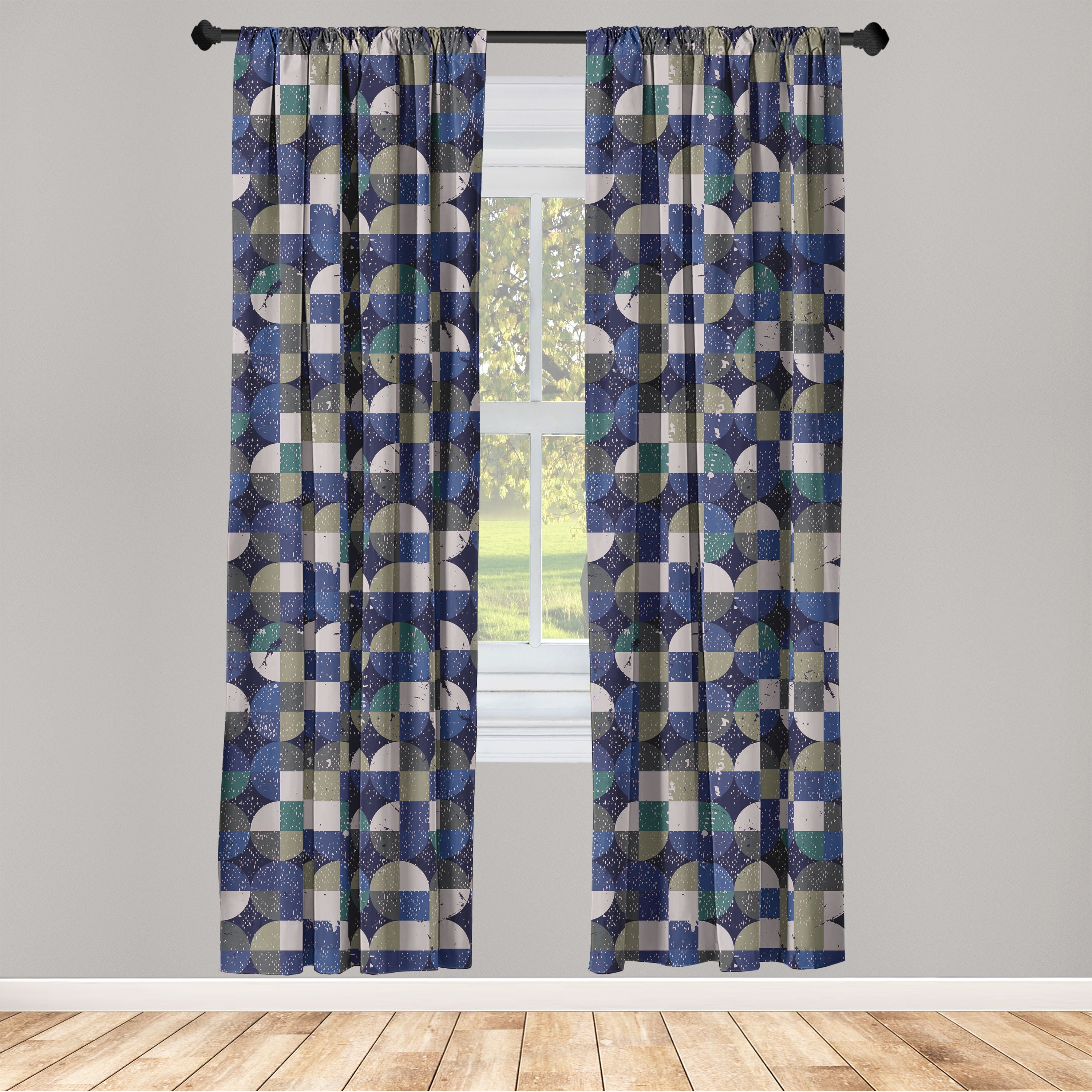 Modern Abstract Art Window Curtains, Neutral Quadrant and Square ...