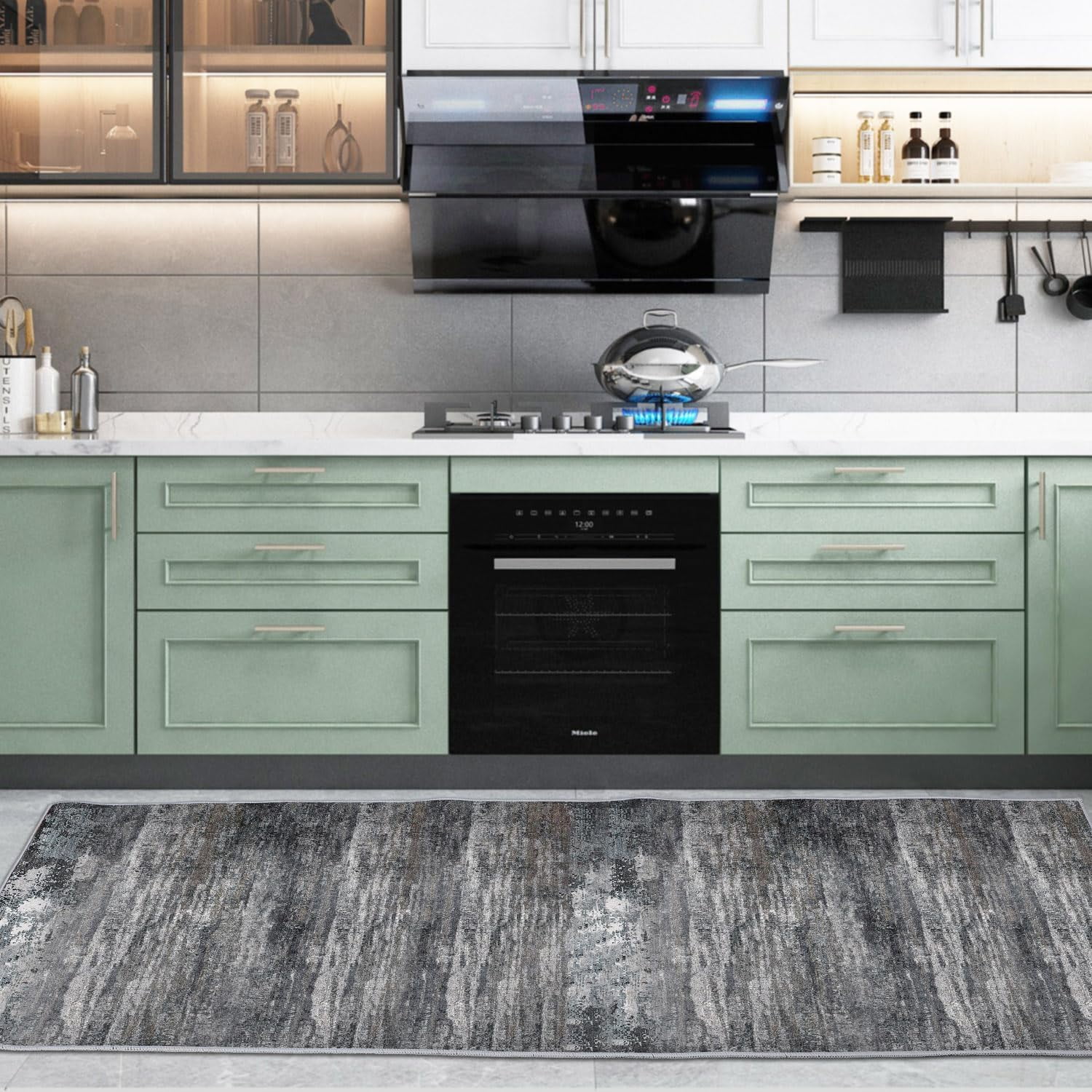 Modern Abstract Black And Gray Runner Rug 2' X 6' (60 X 180 Cm) Non ...