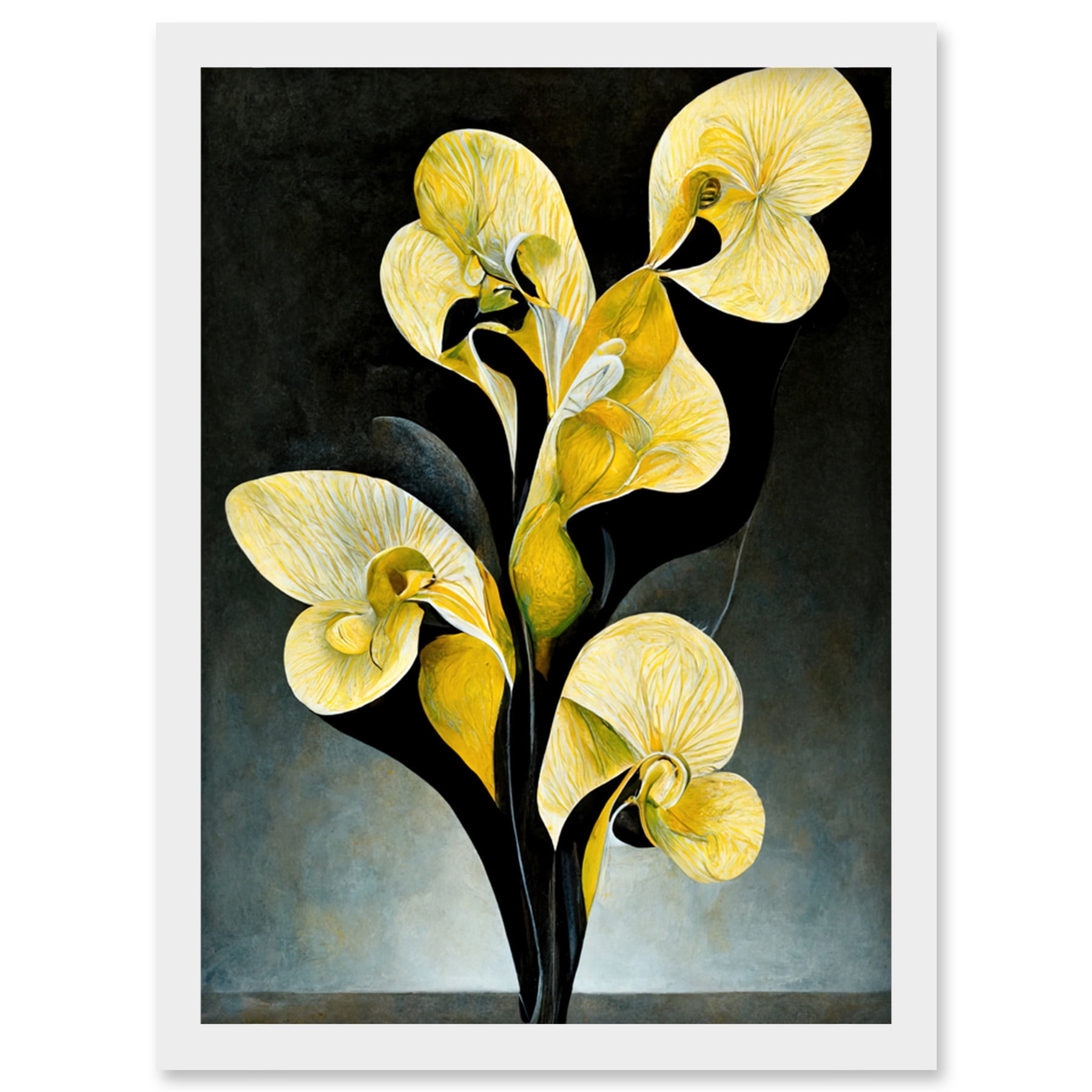Modern Abstract Black Yellow Orchid Flower Artwork Framed Wall Art ...