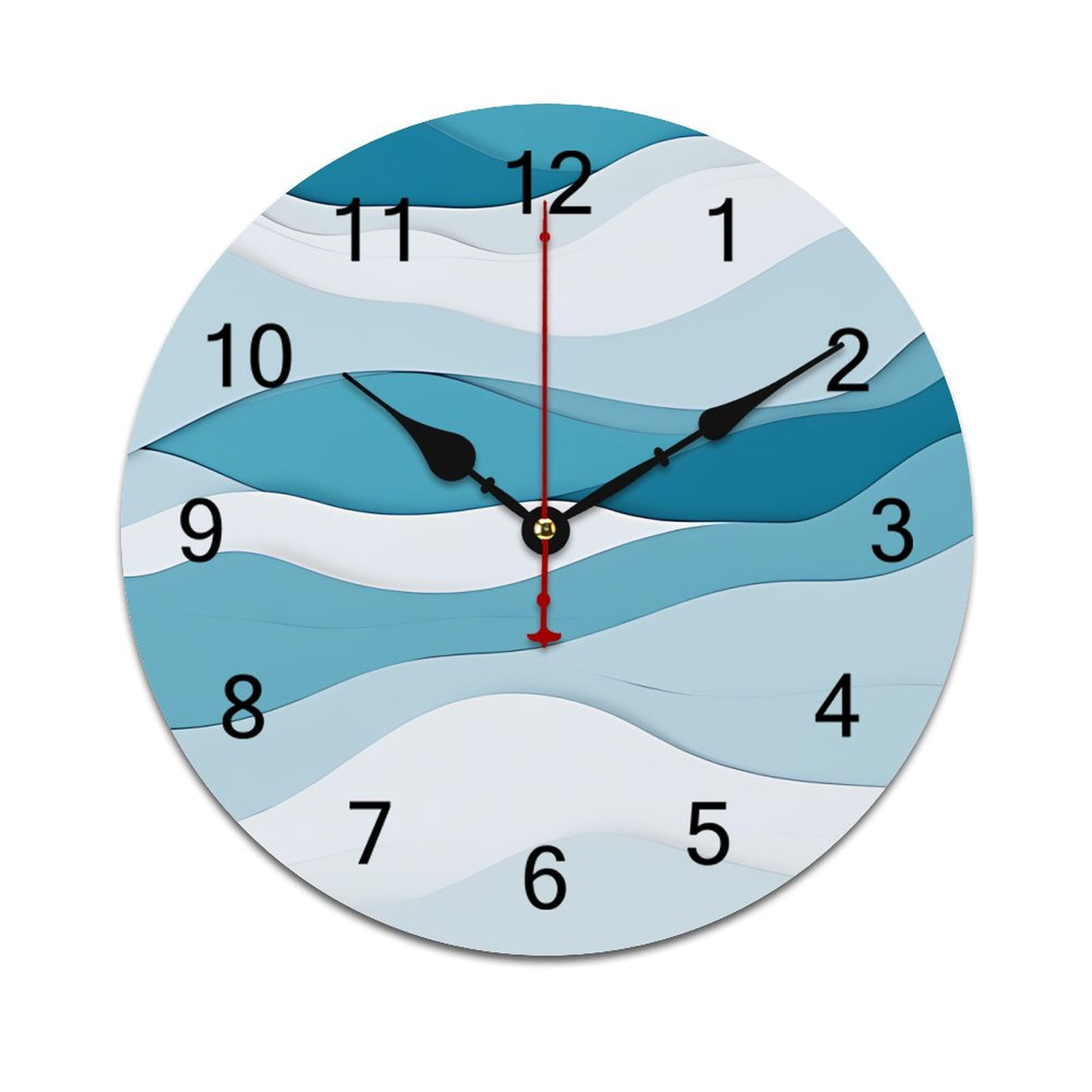 Modern Abstract Blue And White Printed Silent Wall Clock Round Kitchen ...