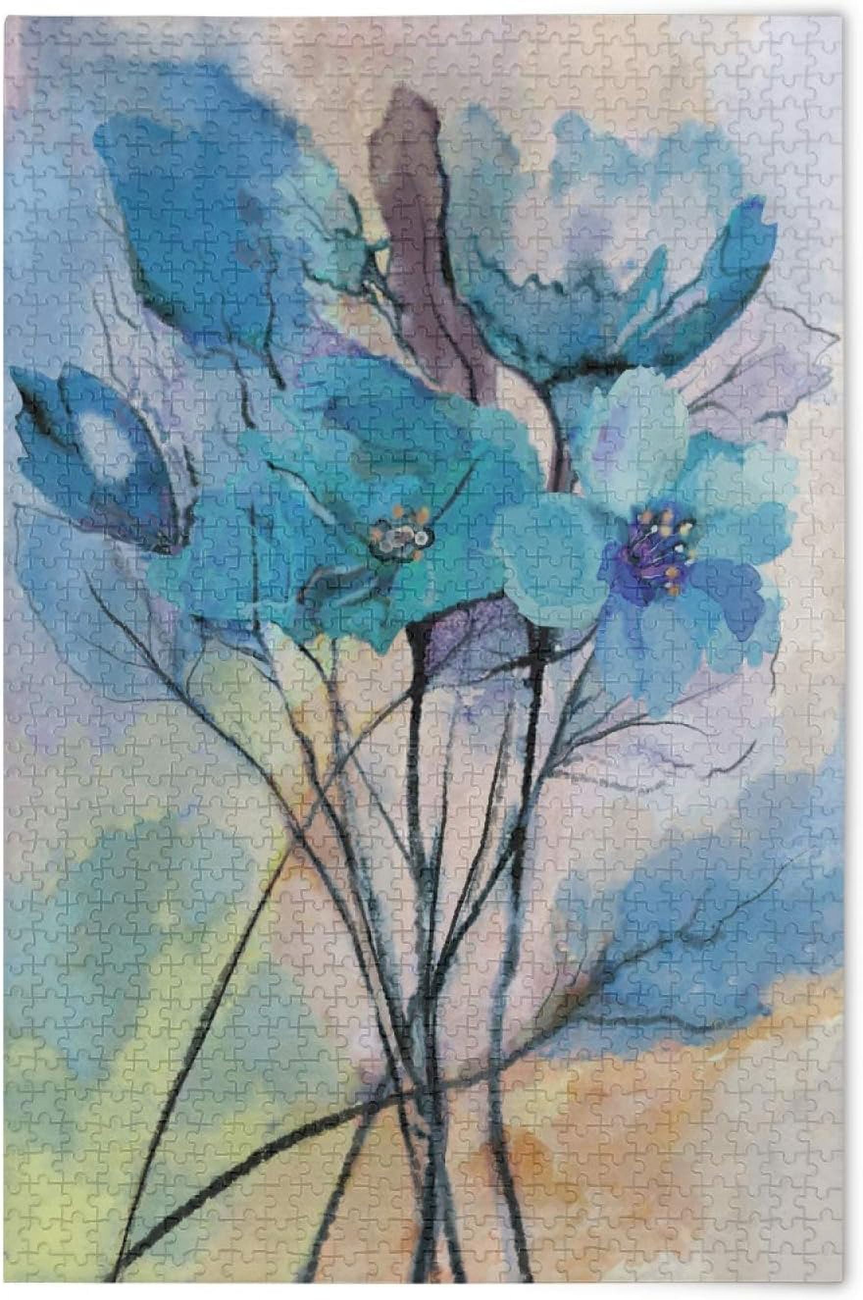 Modern Abstract Blue Flower Puzzle for Adults 500 Piece Puzzles Game ...