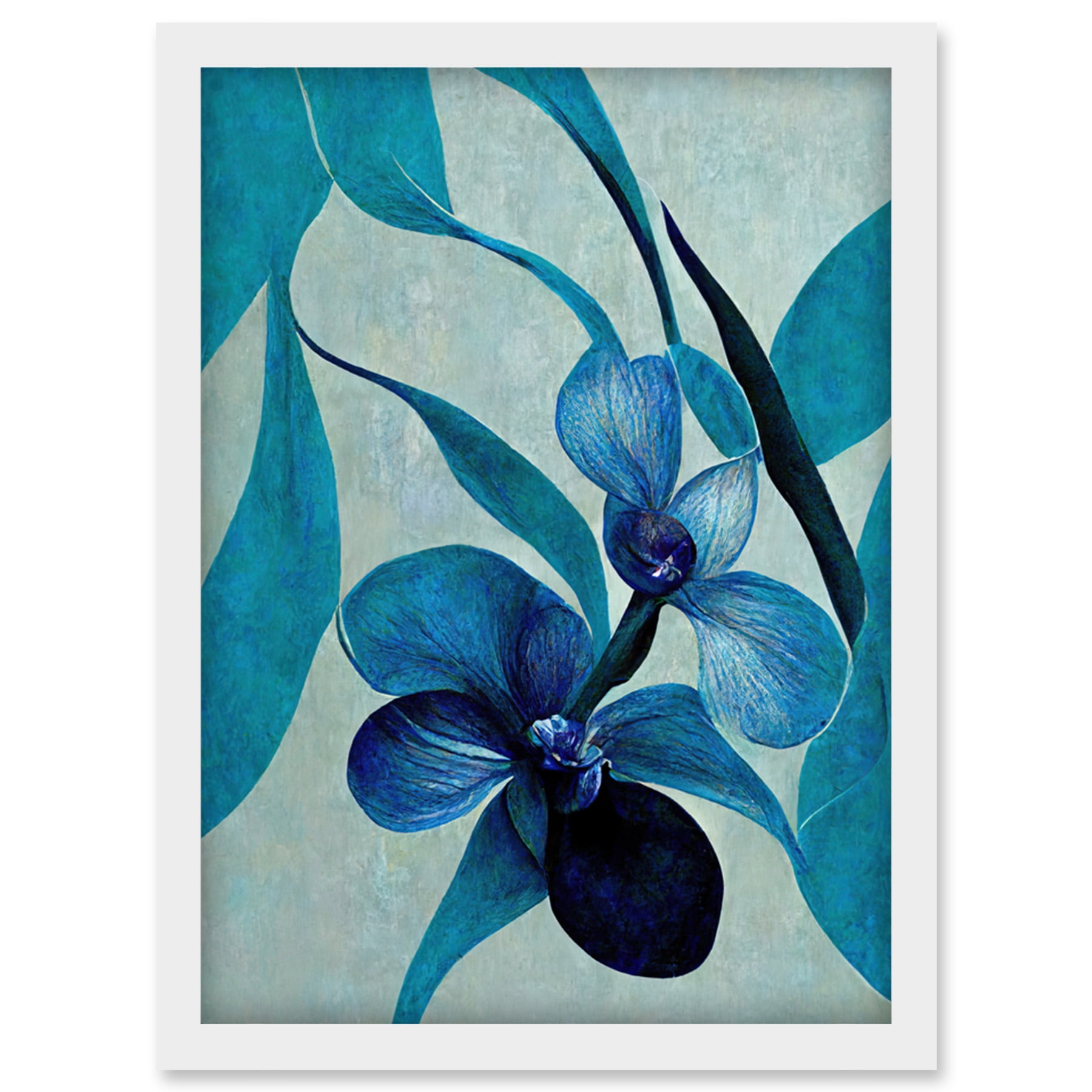 Modern Abstract Blue Orchid Modern Artwork Framed Wall Art Print A4 ...