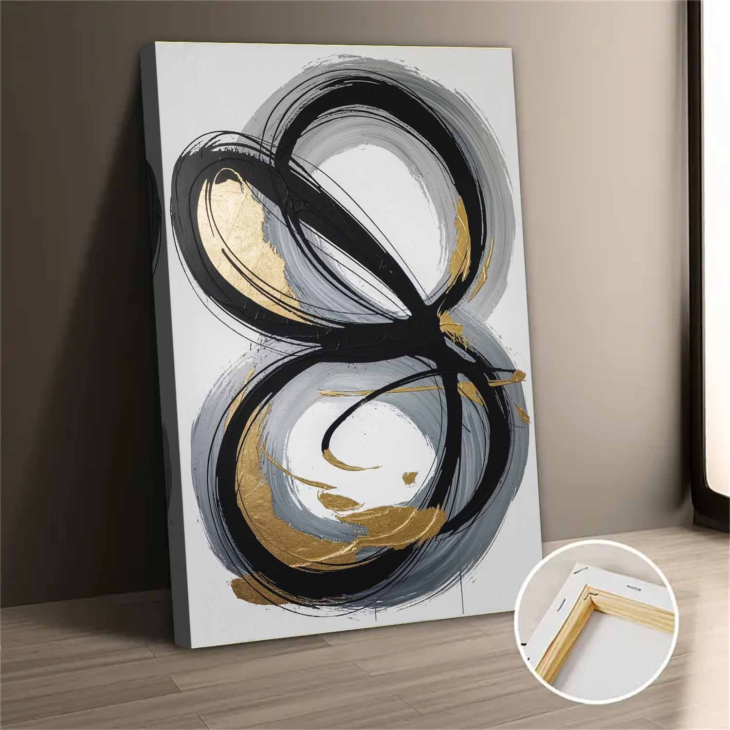 Modern Abstract Canvas Wall Art Gold Black Grey Print for Bedroom ...