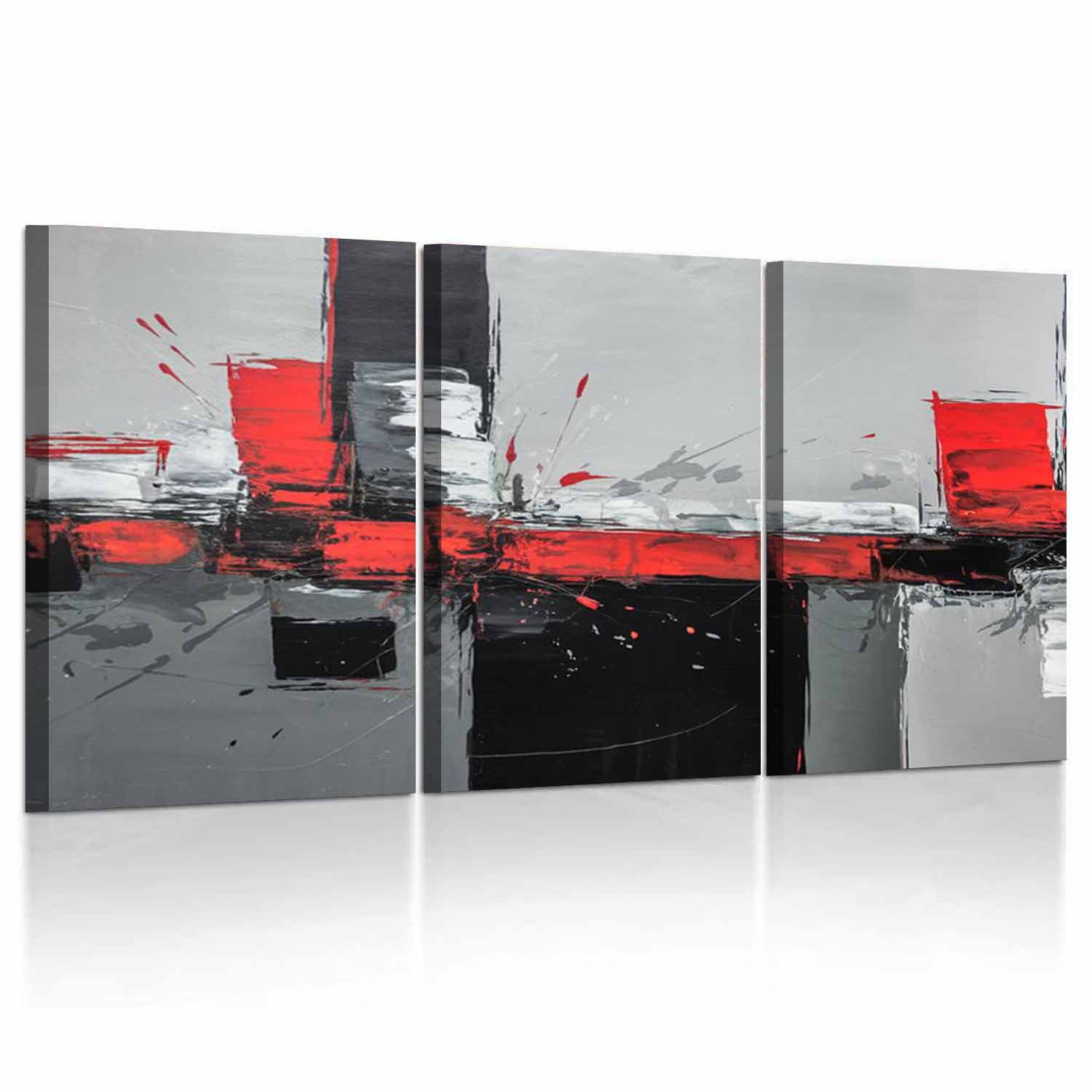 Modern Abstract Canvas Wall Art Red Black Grey Print for Bedroom Living ...