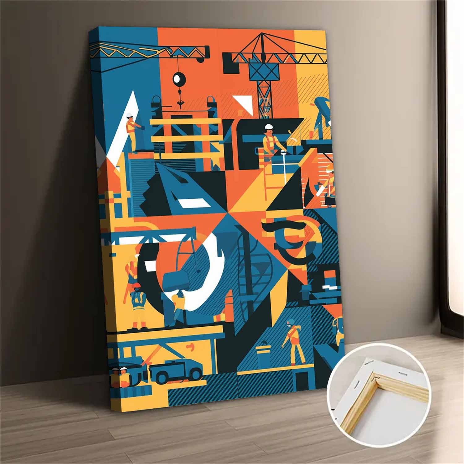 Modern Abstract Construction Workers Canvas Wall Art - Walmart.com