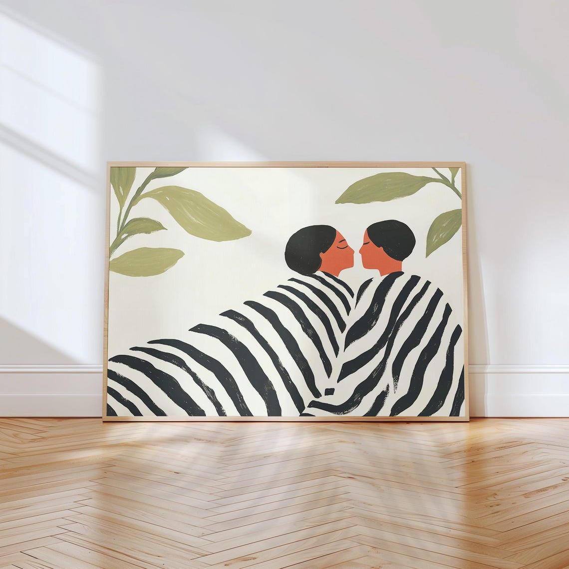 Modern Abstract Couple Art Print, Black-And-White Striped Figures ...