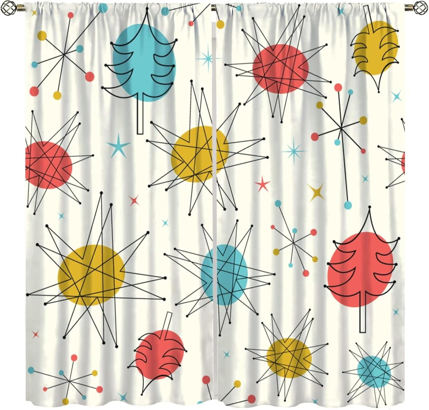 Modern Abstract Curtains, Geometric Line Art Minimalist Grid Print ...