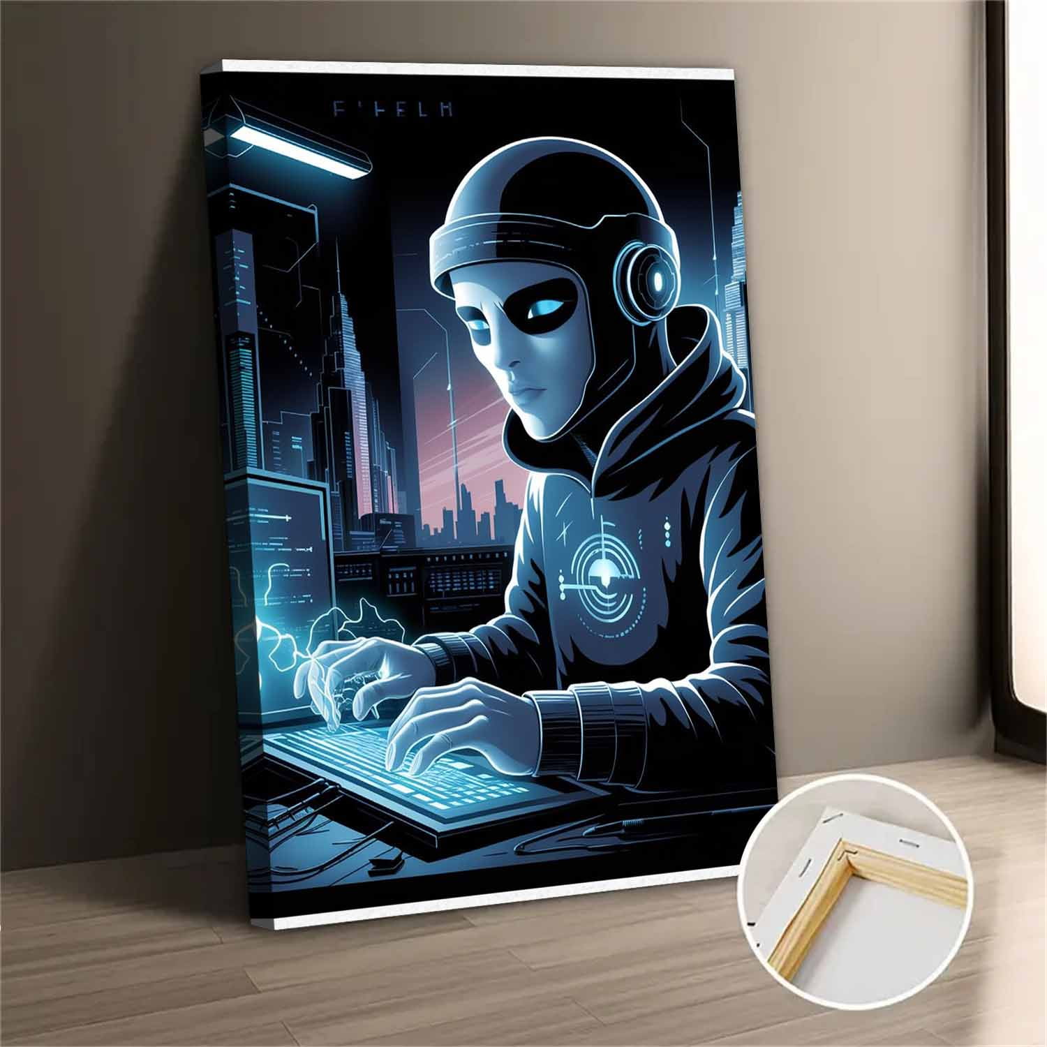 Modern Abstract Cyberpunk Hacker Canvas Wall Art - Walmart.com