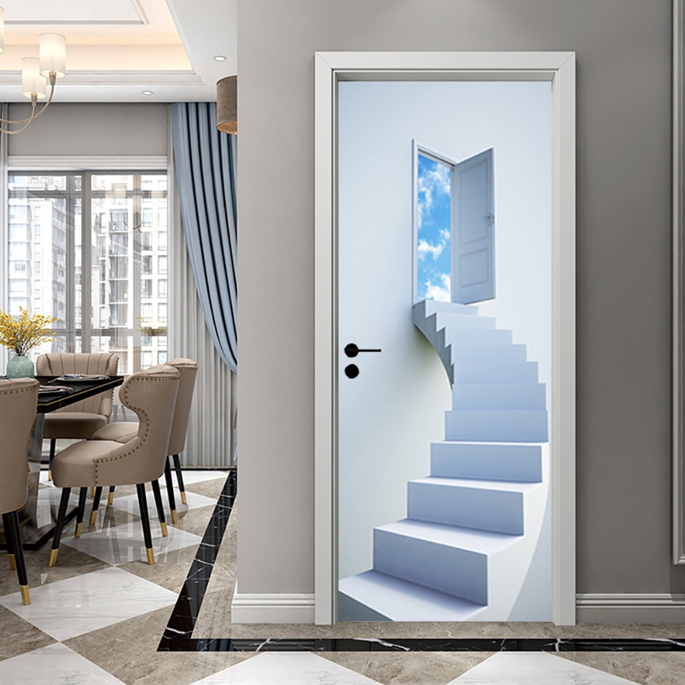 Modern Abstract Deep White Corridor 3D Door Sticker Waterproof Self ...