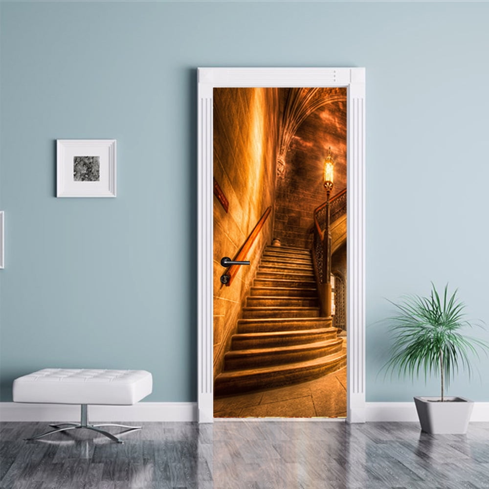Modern Abstract Deep White Corridor 3D Door Sticker Waterproof Self ...