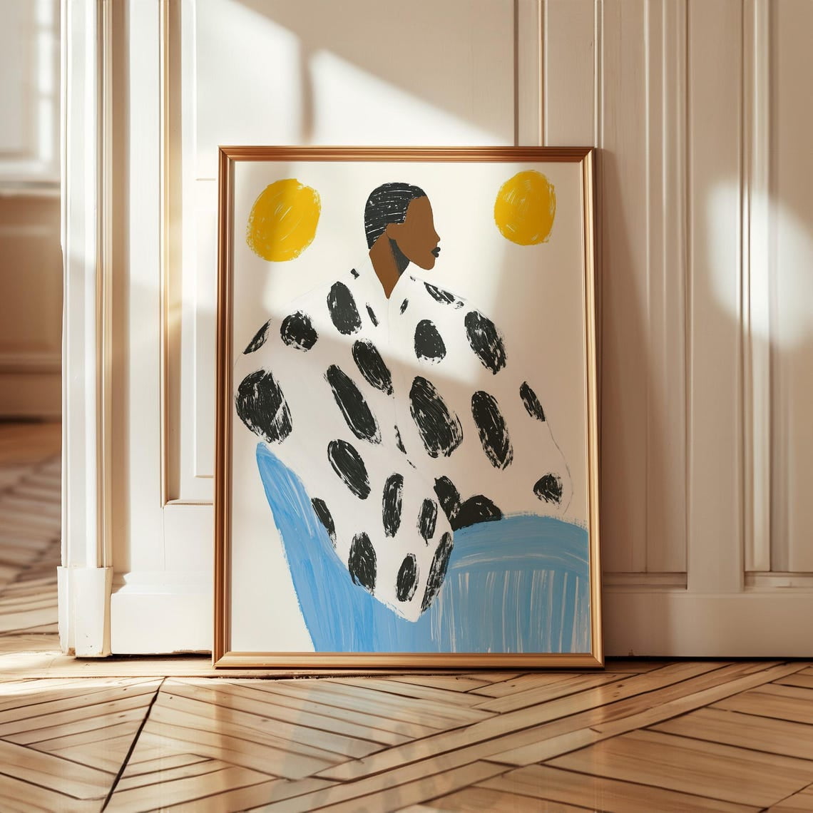 Modern Abstract Figure Art, Bold Polka Dot Robe Minimalist Black And ...