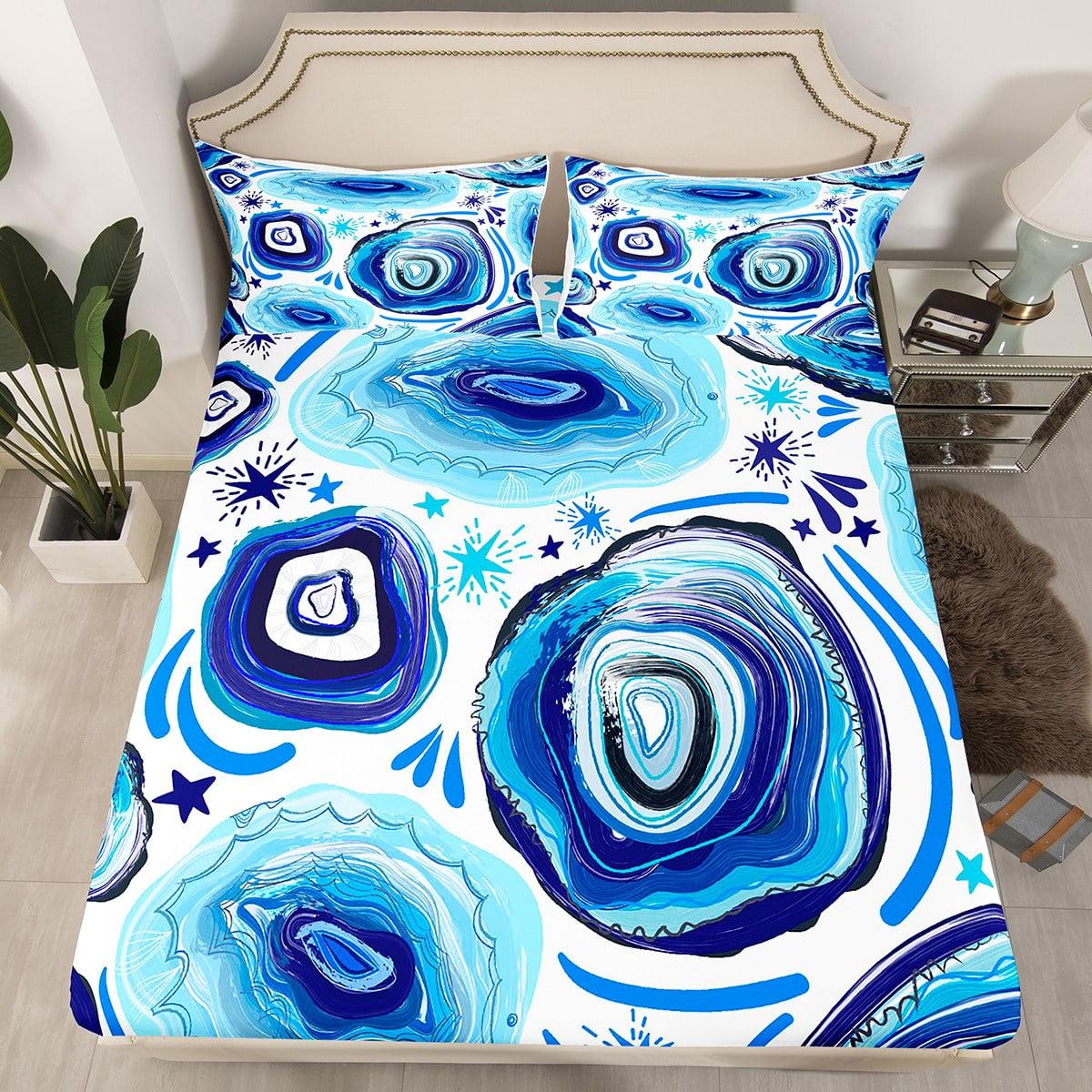 Modern Abstract Fitted Sheet Full Size Navy Blue Swirl Bed Sheets ...
