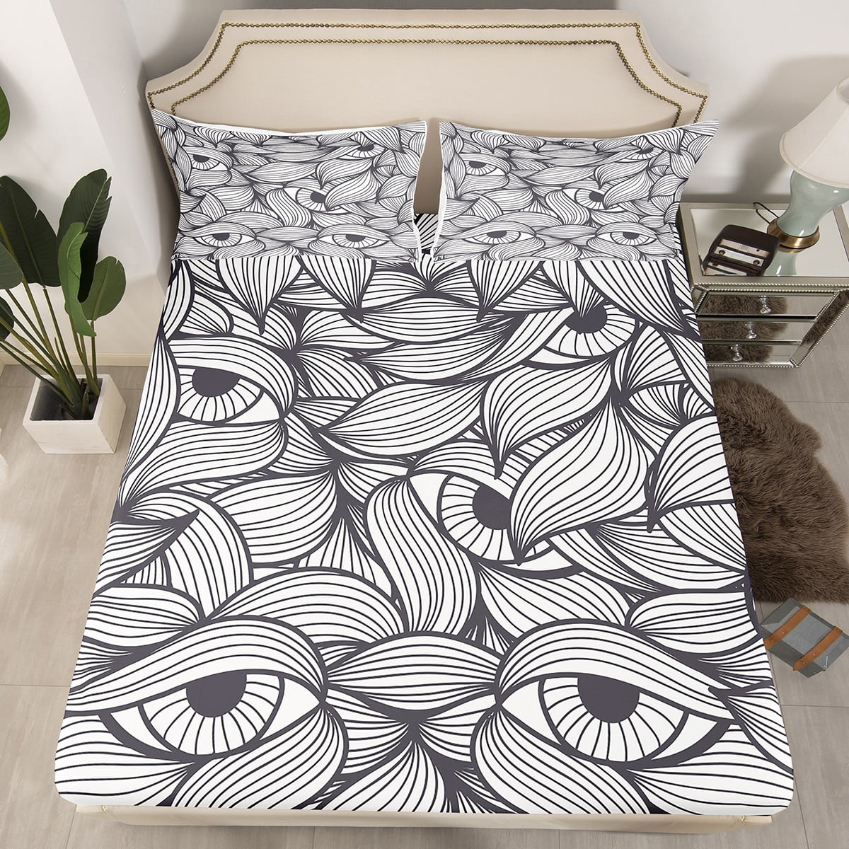 Modern Abstract Fitted Sheet Kids Bed Set, Stylized Leaves Dolorous ...