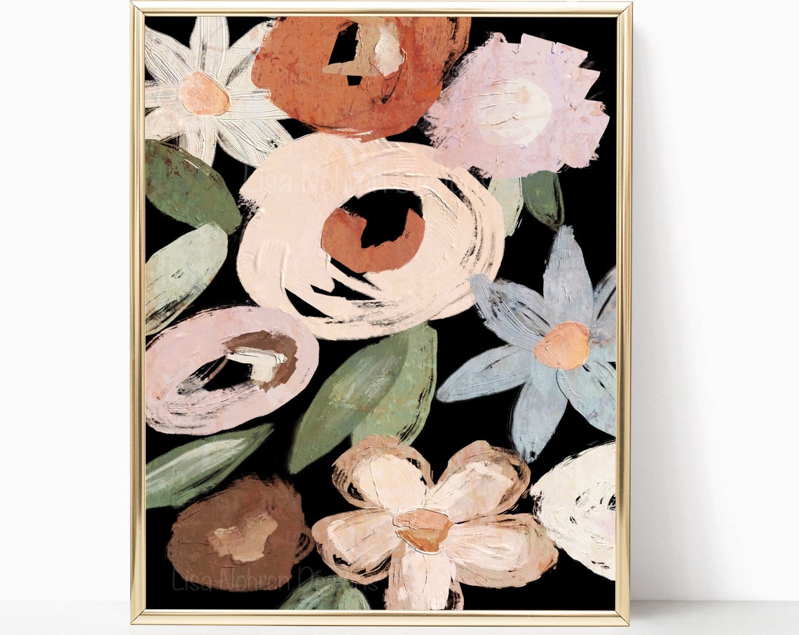 Modern Abstract Floral Art Plant Illustration Wall Art Botanical Black ...