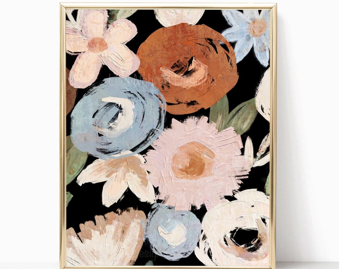 Modern Abstract Floral Art Plant Illustration Wall Art Botanical Black ...