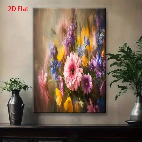 Modern Abstract Floral Canvas Wall Art - Vibrant Multicolor Pink Blue ...