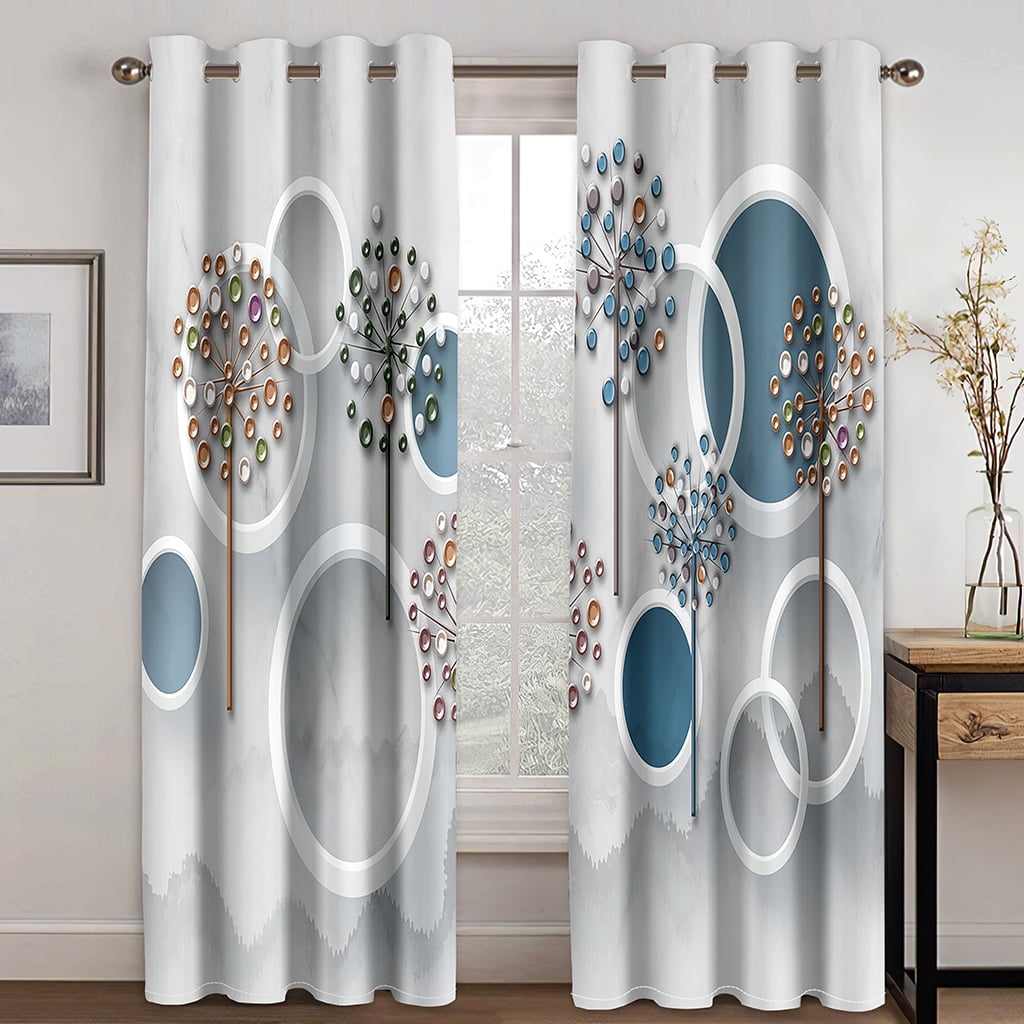 Modern Abstract Geometric Plain Circle Child Window Curtains Drapes for Kids Bedroom Living Room ...