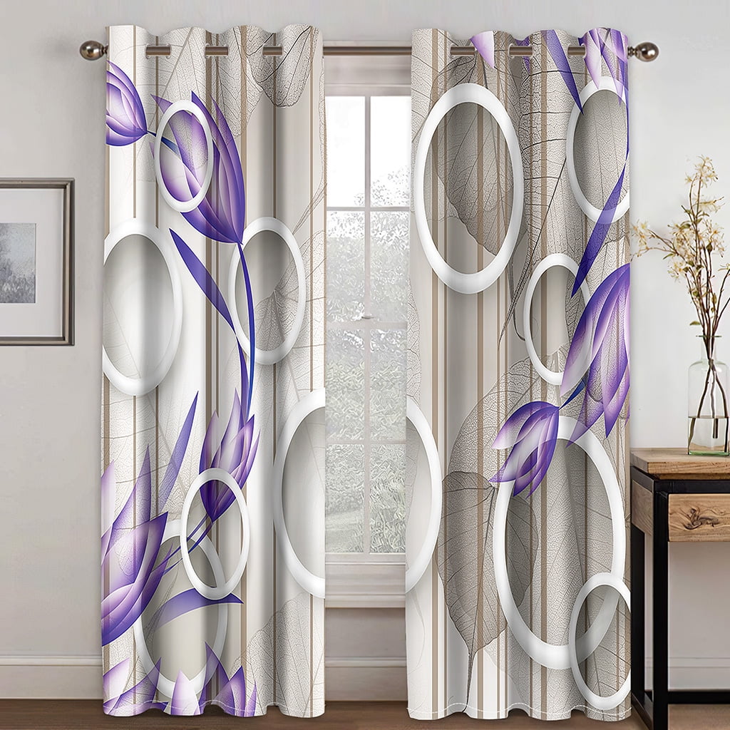 Modern Abstract Geometric Plain Circle Child Window Curtains Drapes for Kids Bedroom Living Room ...